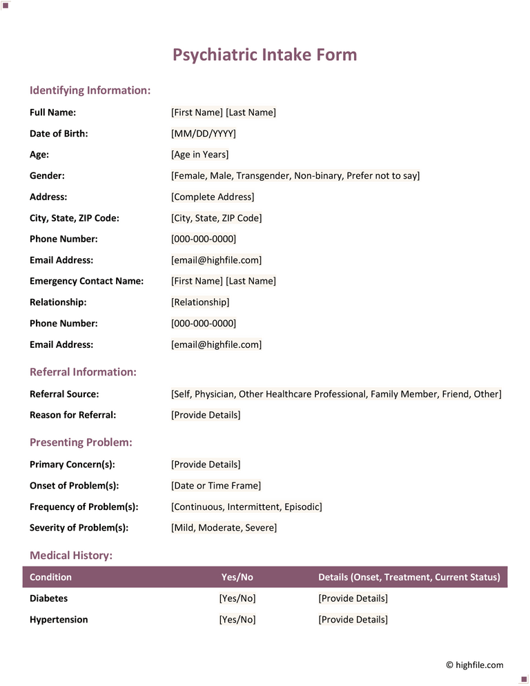 Student Intake Form - Word | Google Docs - Highfile