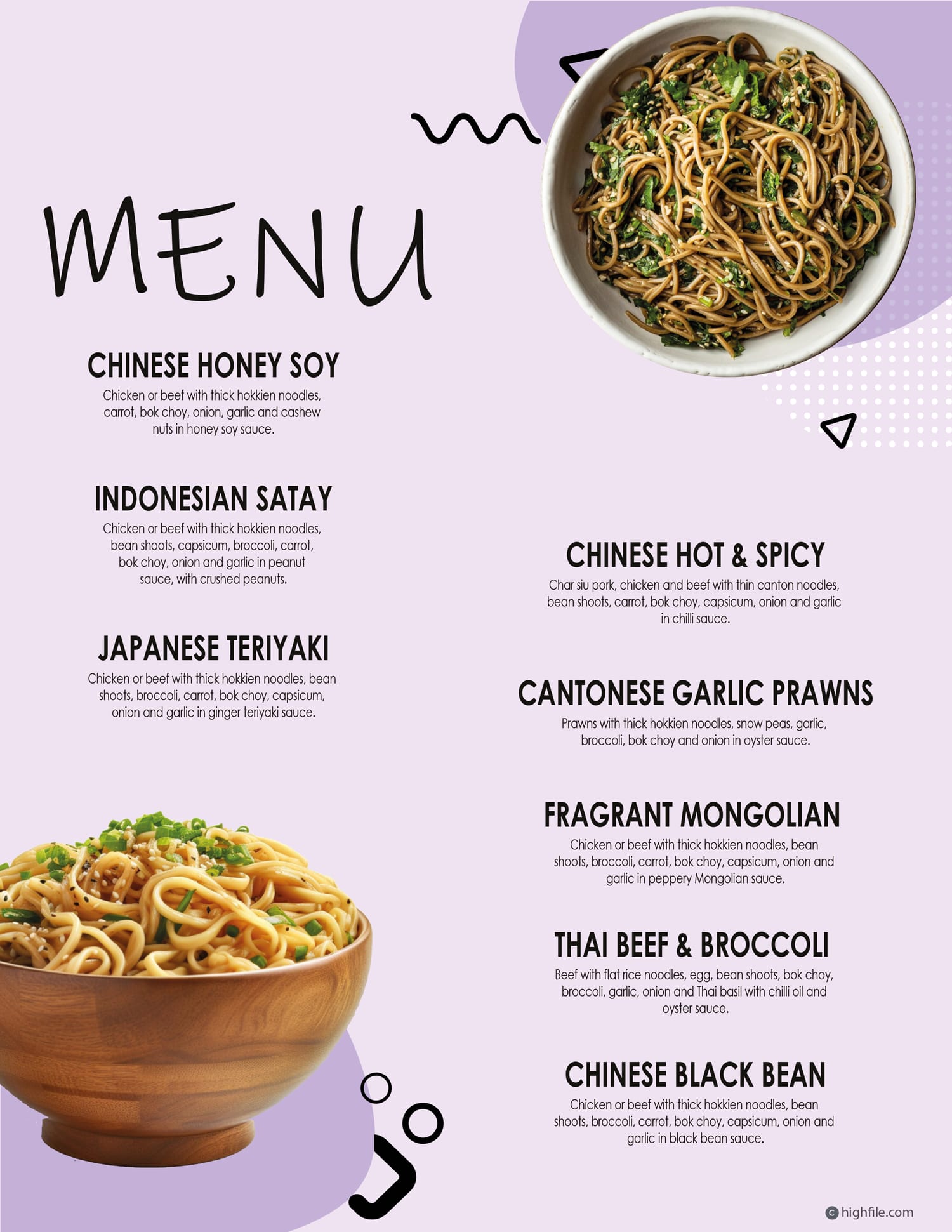 Purple Food Menu Template - Word | Google Docs | Adobe Illustrator ...