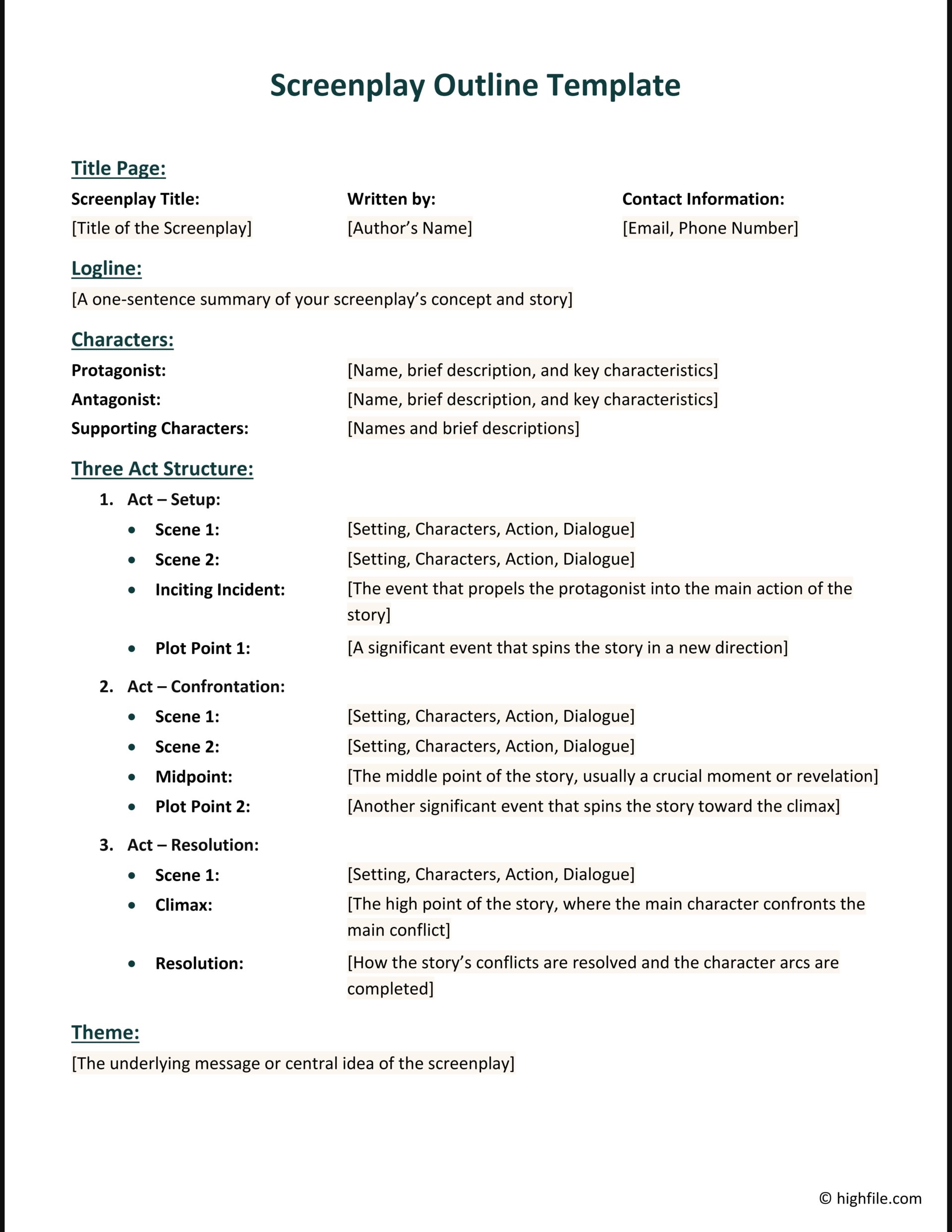Screenplay Outline Template - Word | Google Docs - Highfile
