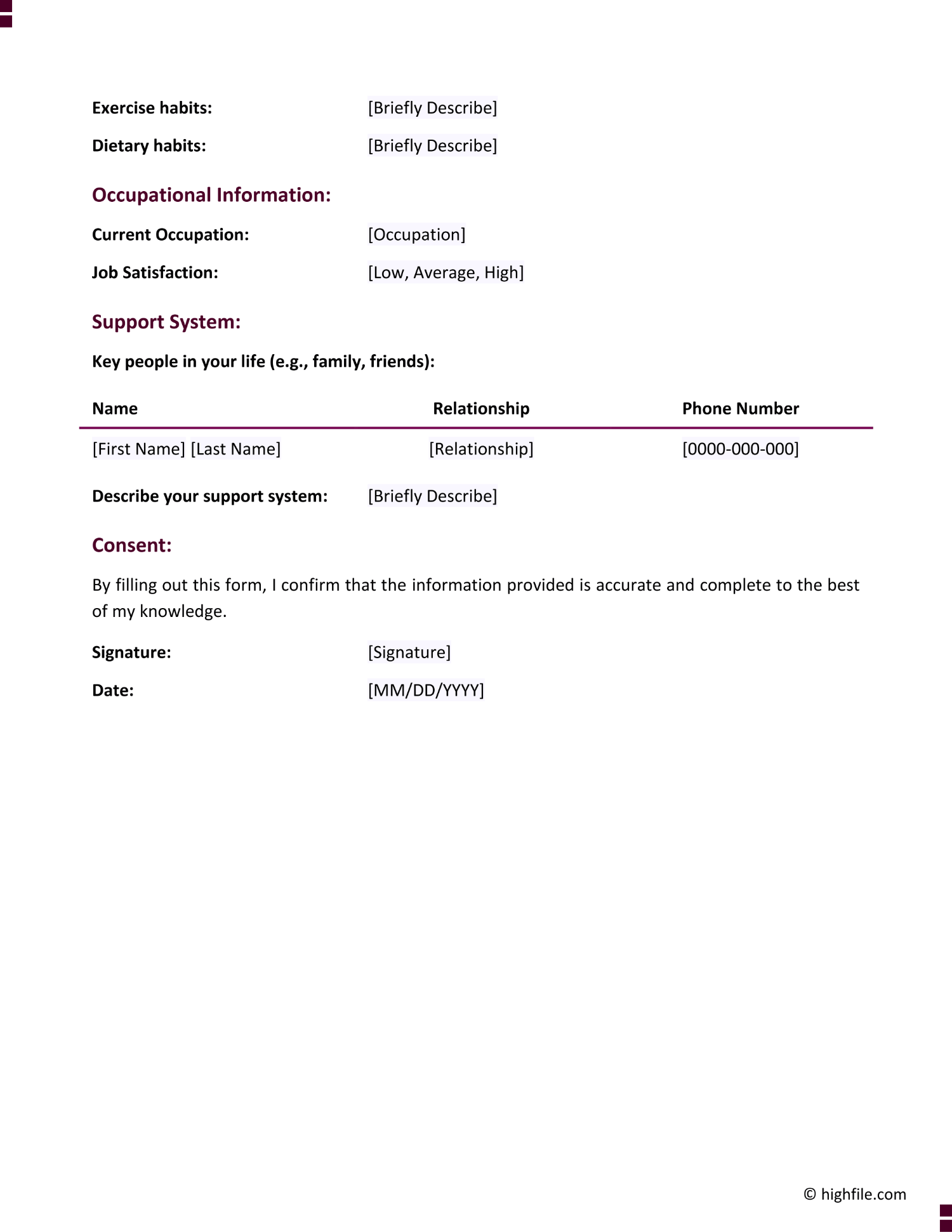 Therapy Intake Form Template - Word | Google Docs - Highfile