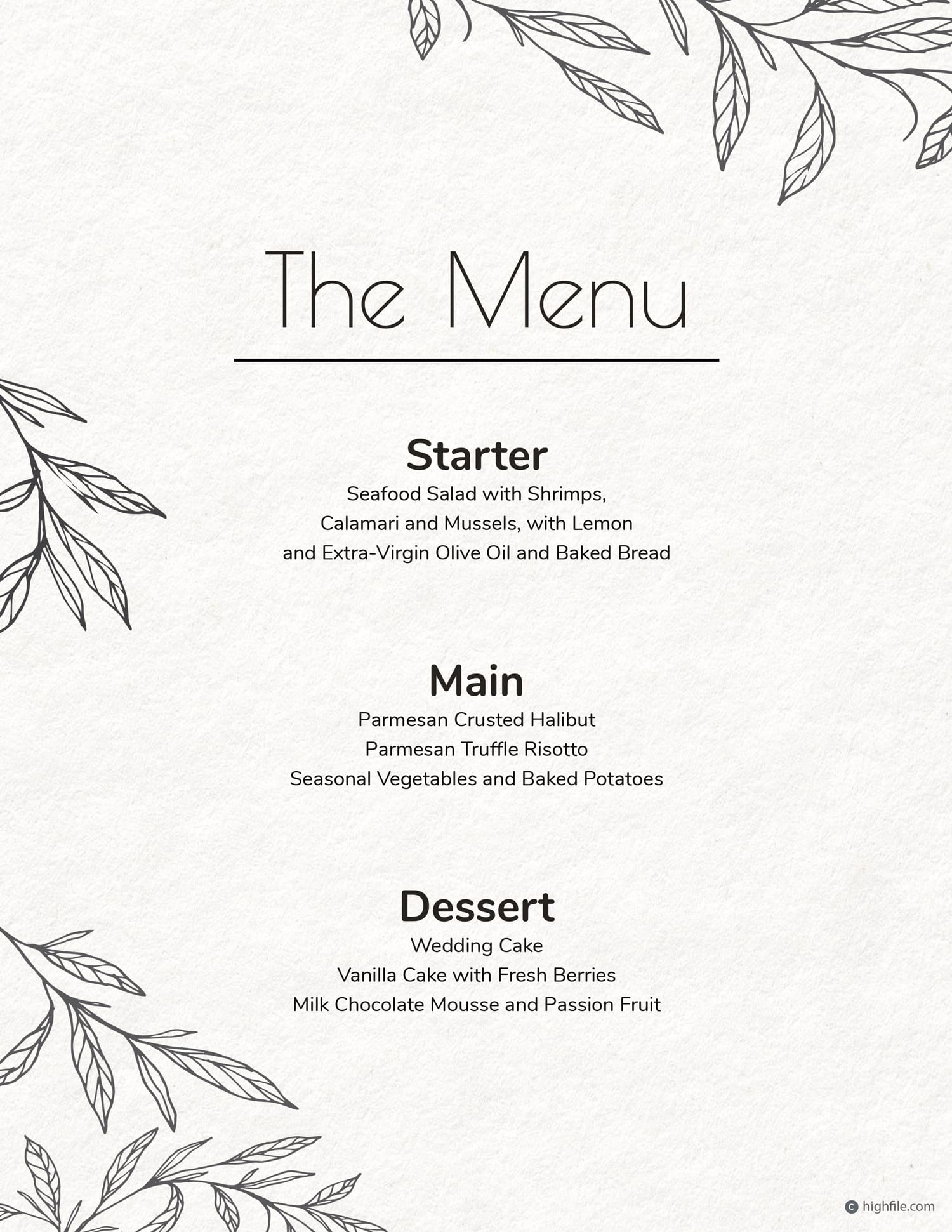 White Wedding Menu Template - Word | Google Docs | Adobe Illustrator ...