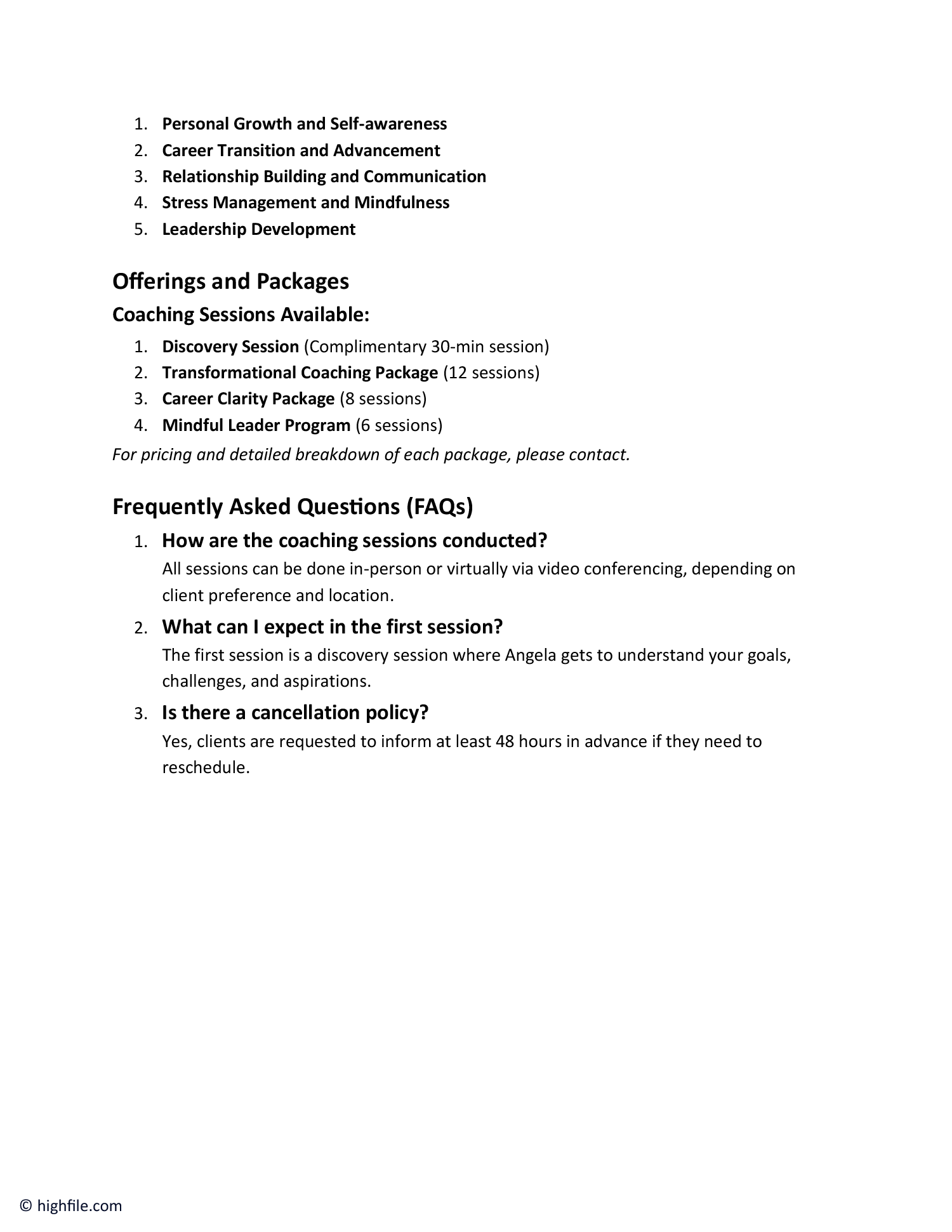 Coaching Bio Template - Word | Google Docs - Highfile.com