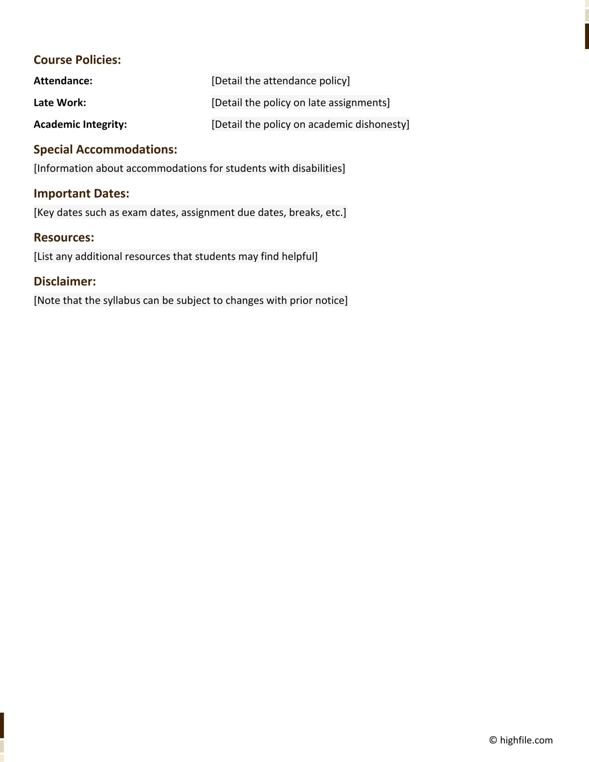 Course Outline Template - Word | Google Docs - Highfile