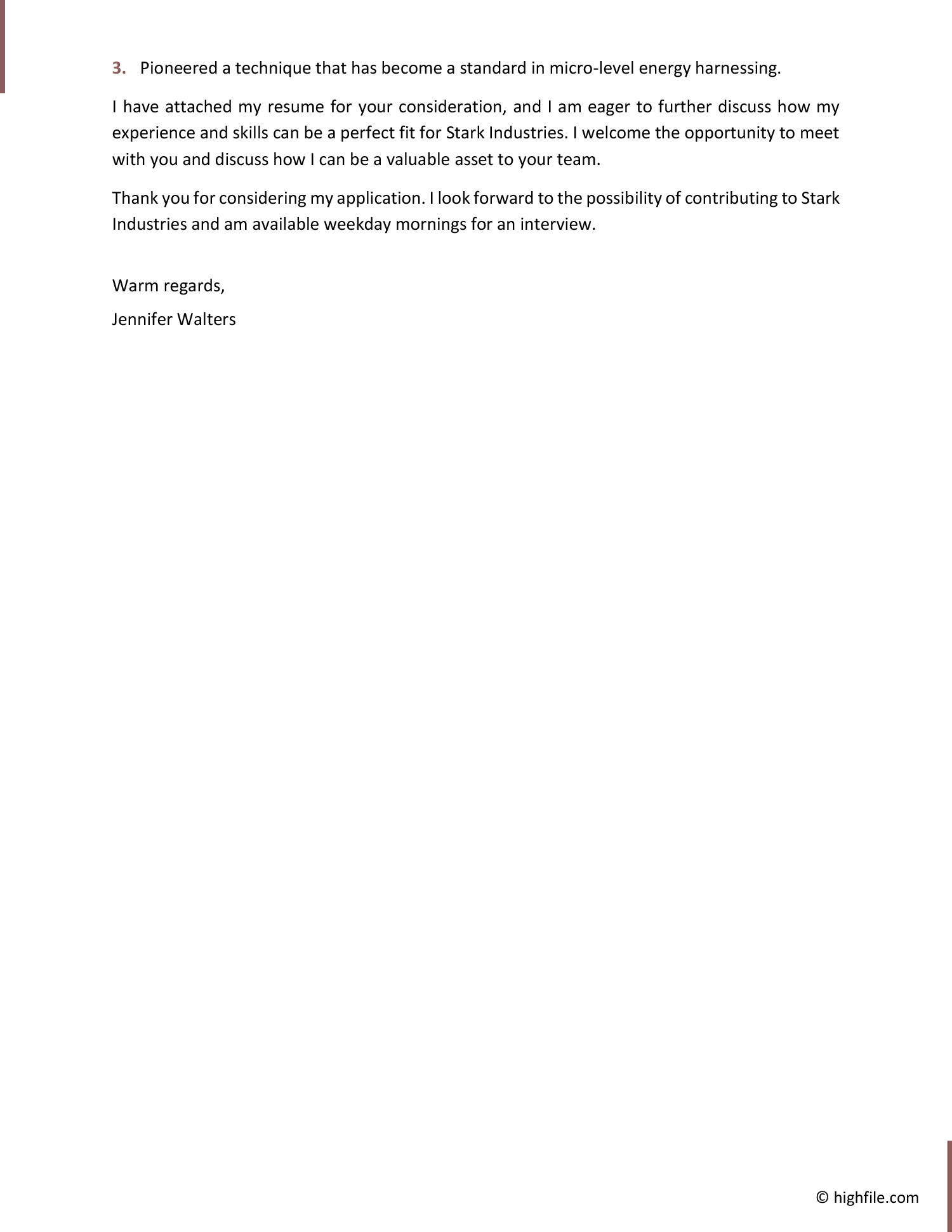 Cover Letter Example - Word | Google Docs - Highfile