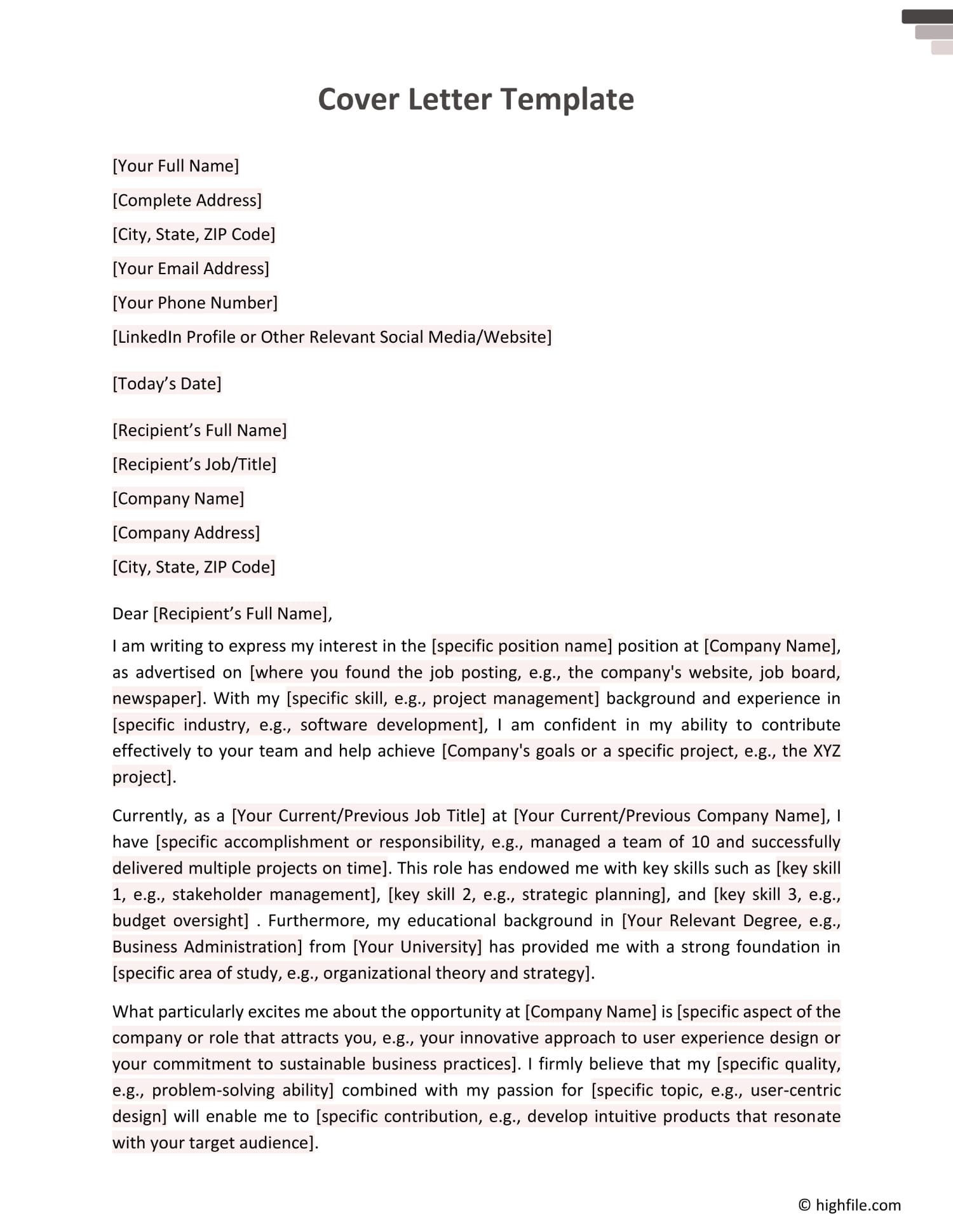 Cover Letter Template - Word | Google Docs - Highfile