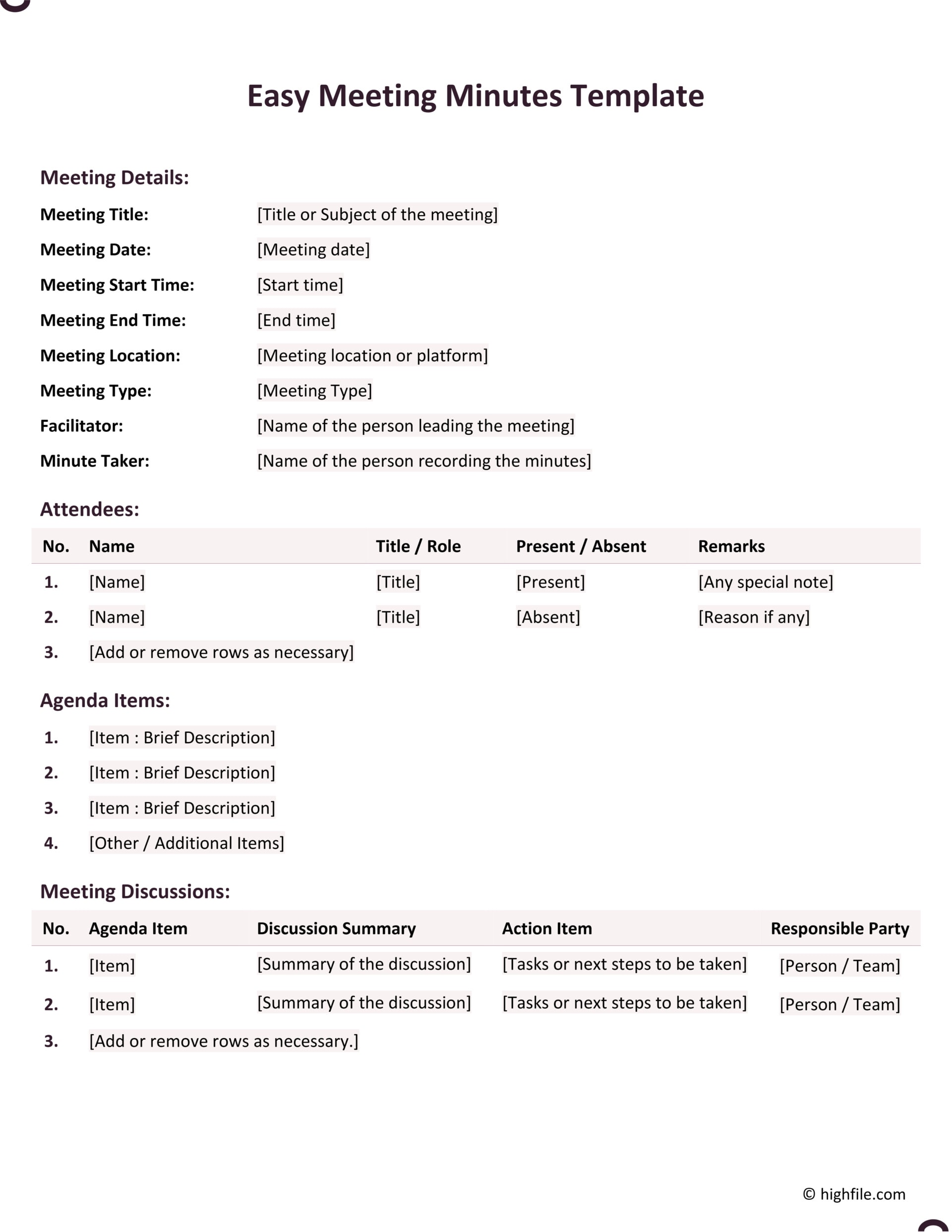Corporate Meeting Minutes Template - Word | Google Docs - Highfile Corporate Meeting Minutes Template - Word | Google Docs - Highfile