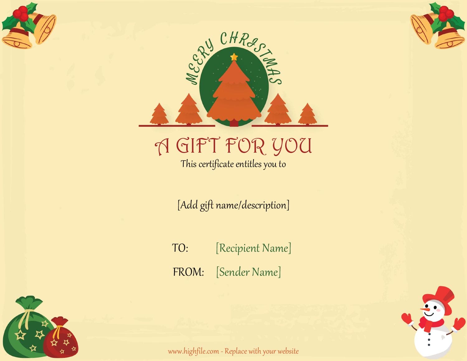 Editable Christmas Gift Certificate Template - Highfile
