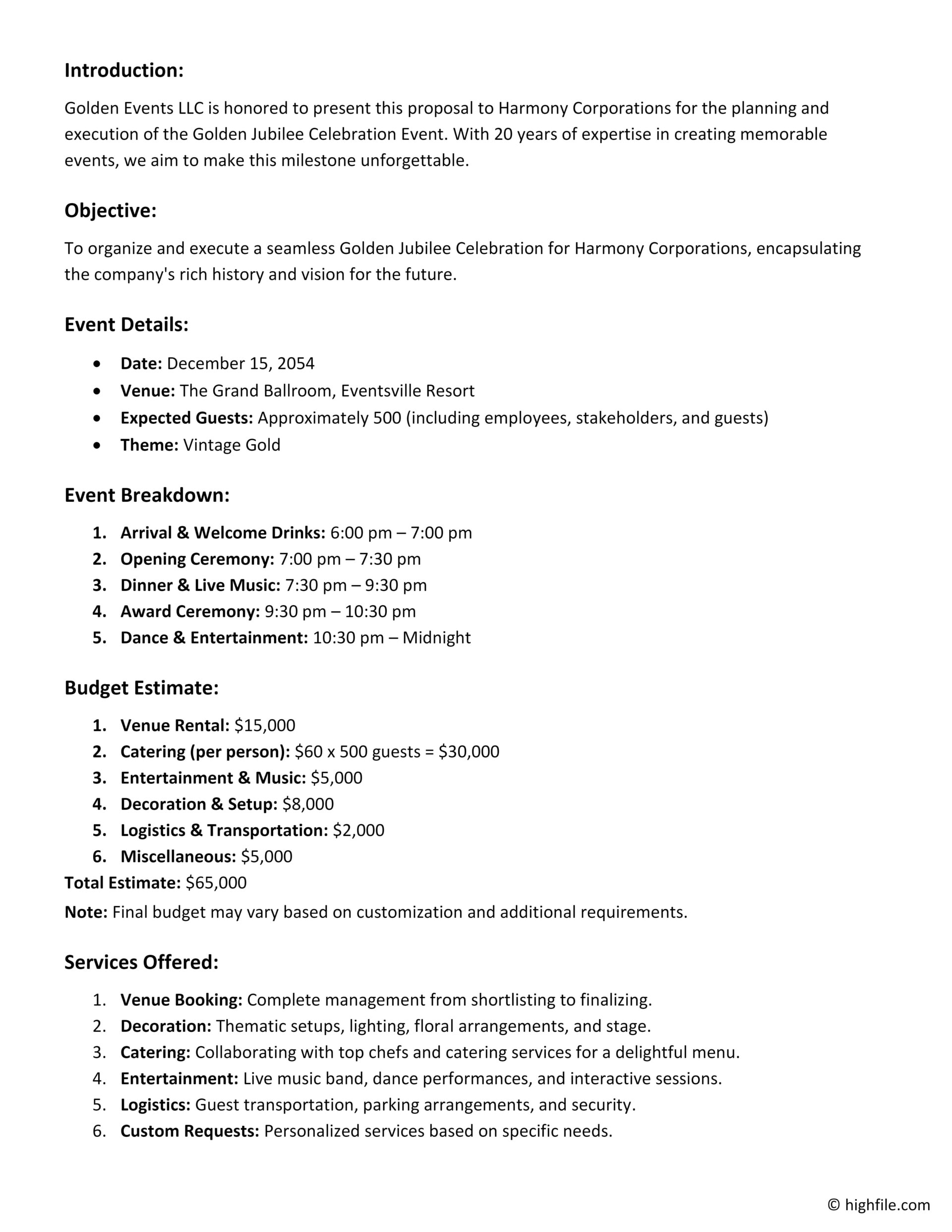 Event Planning Proposal Template - Word | Google Docs - Highfile Event Planning Proposal Template - Word | Google Docs - Highfile