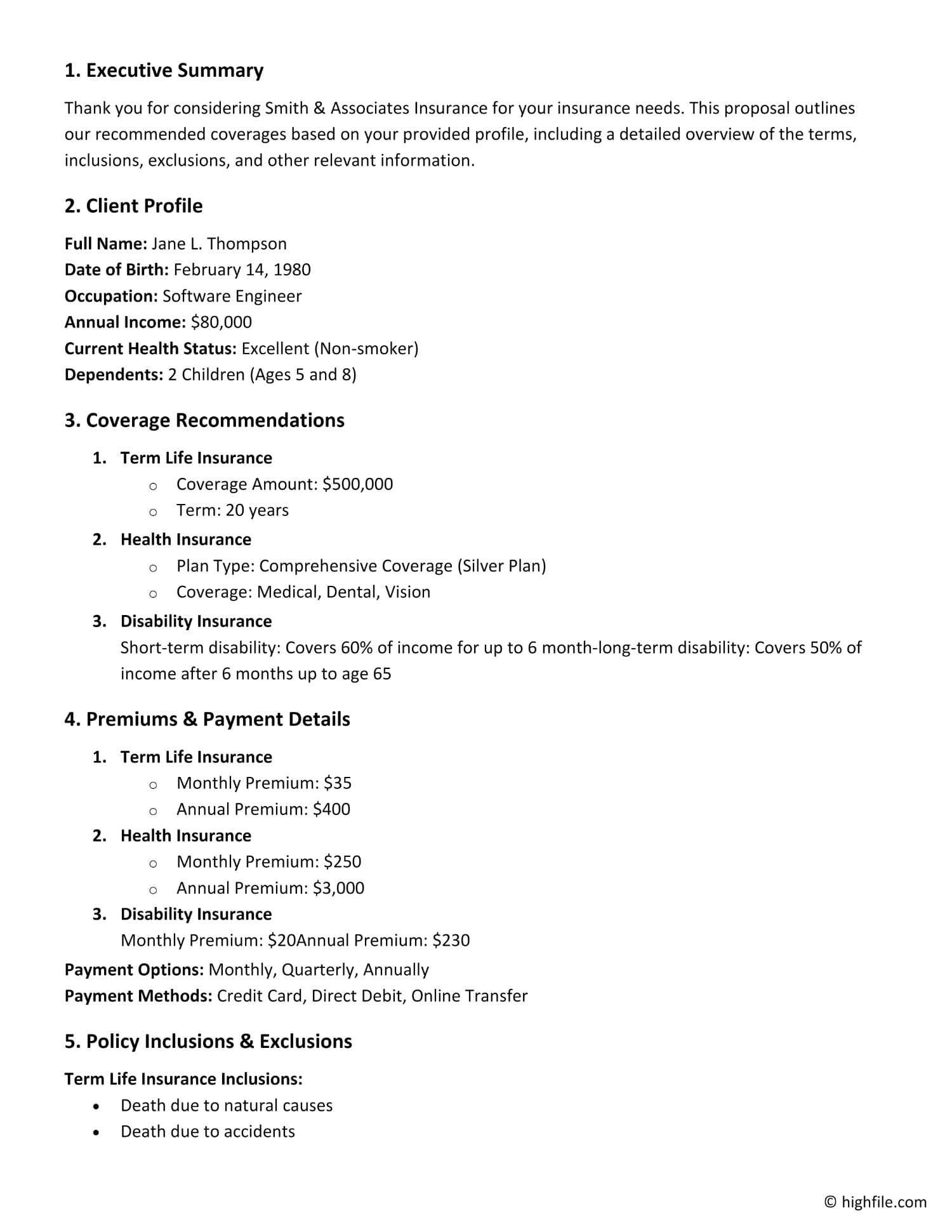 Insurance Proposal Template