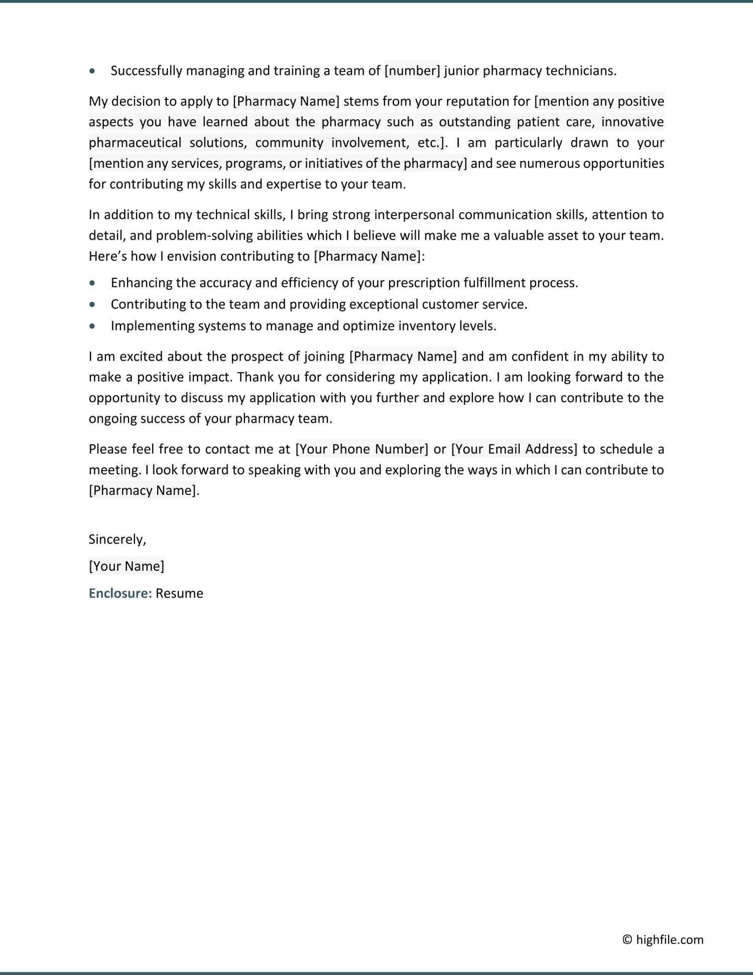 Pharmacy Technician Cover Letter - Word | Google Docs - Highfile