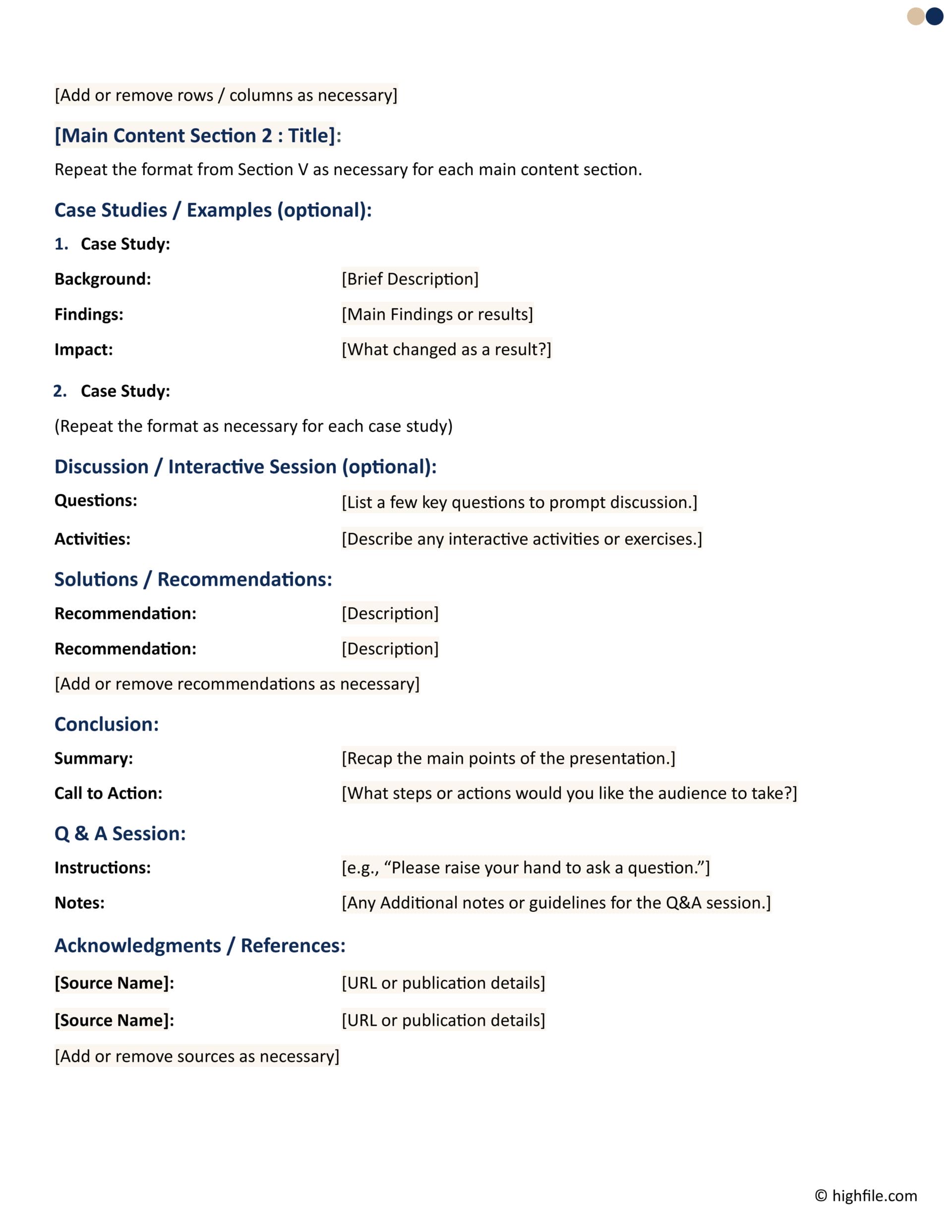 Presentation Outline Template - Word | Google Docs - Highfile