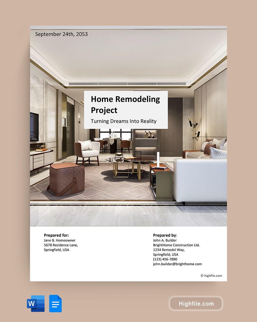 Remodeling Proposal Template - Word | Google Docs - Highfile Remodeling Proposal Template - Word | Google Docs - Highfile