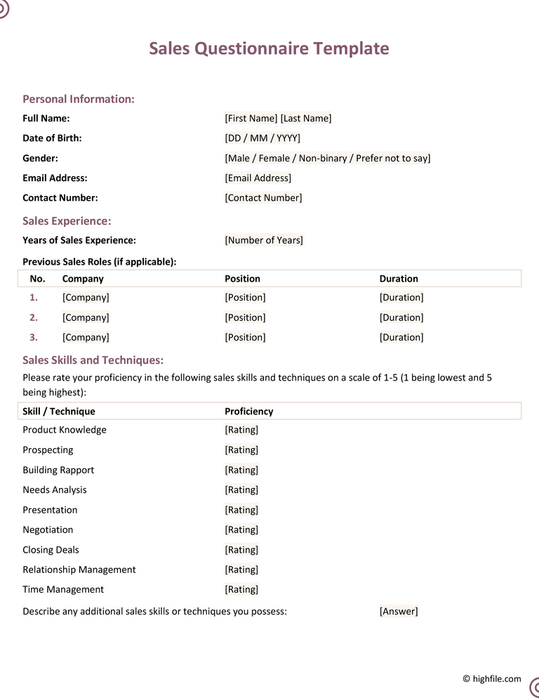 Interview Questionnaire Template - Word | PDF | Google Docs - Highfile Interview Questionnaire Template - Word | PDF | Google Docs - Highfile