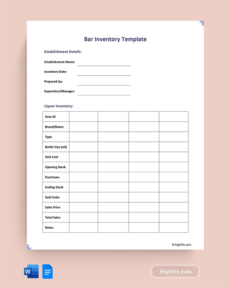 Data Inventory Template - Word | Google Docs - Highfile