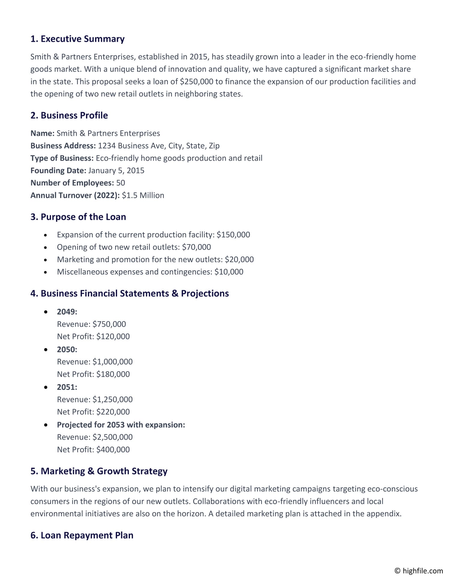 Business Loan Proposal Template - Word | Google Docs - Highfile