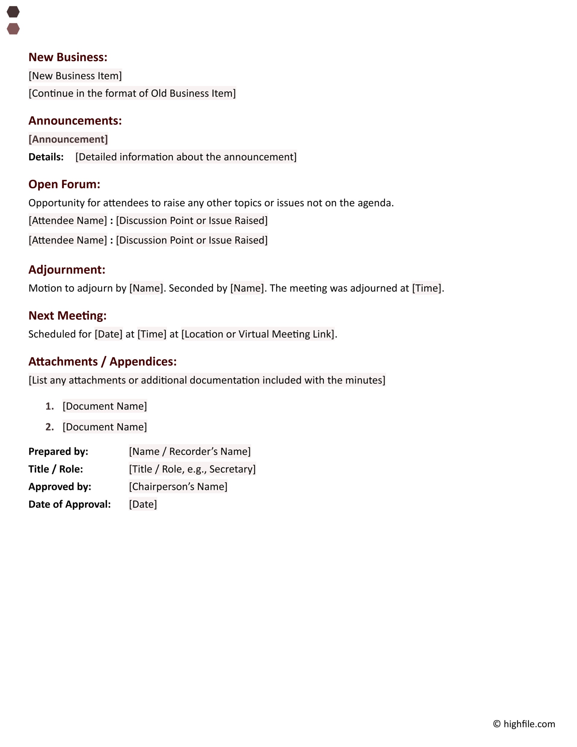 Corporate Meeting Minutes Template - Word | Google Docs - Highfile Corporate Meeting Minutes Template - Word | Google Docs - Highfile