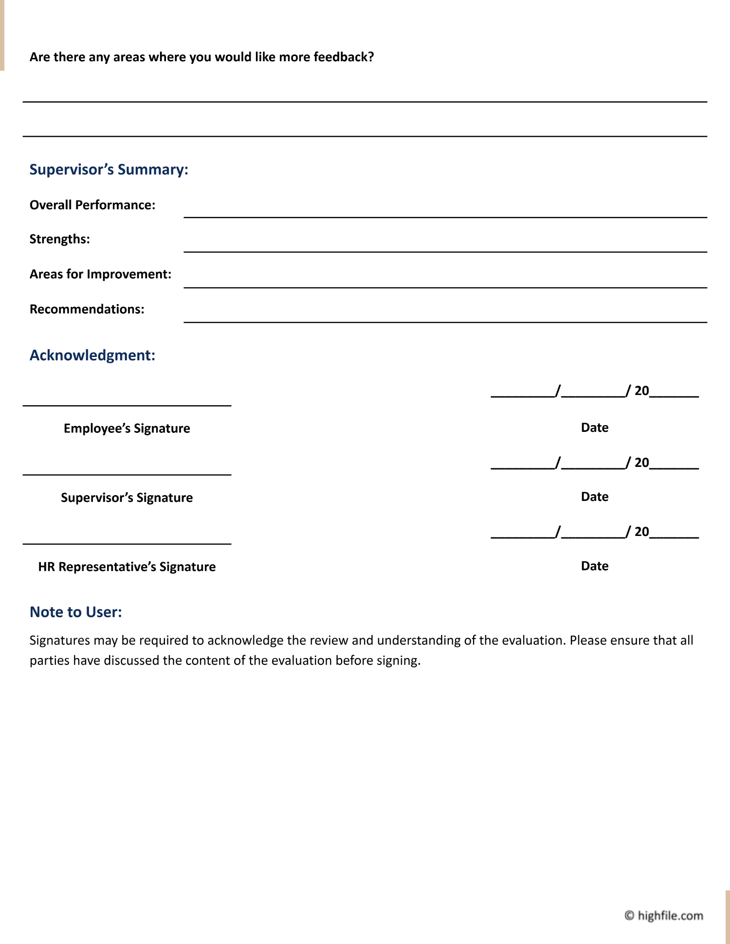Employee Evaluation Template - Word | Google Docs - Highfile