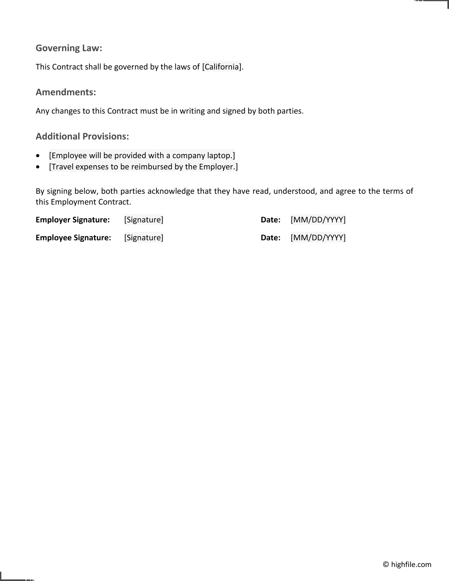 Employment Contract Template - Word | Google Docs - Highfile