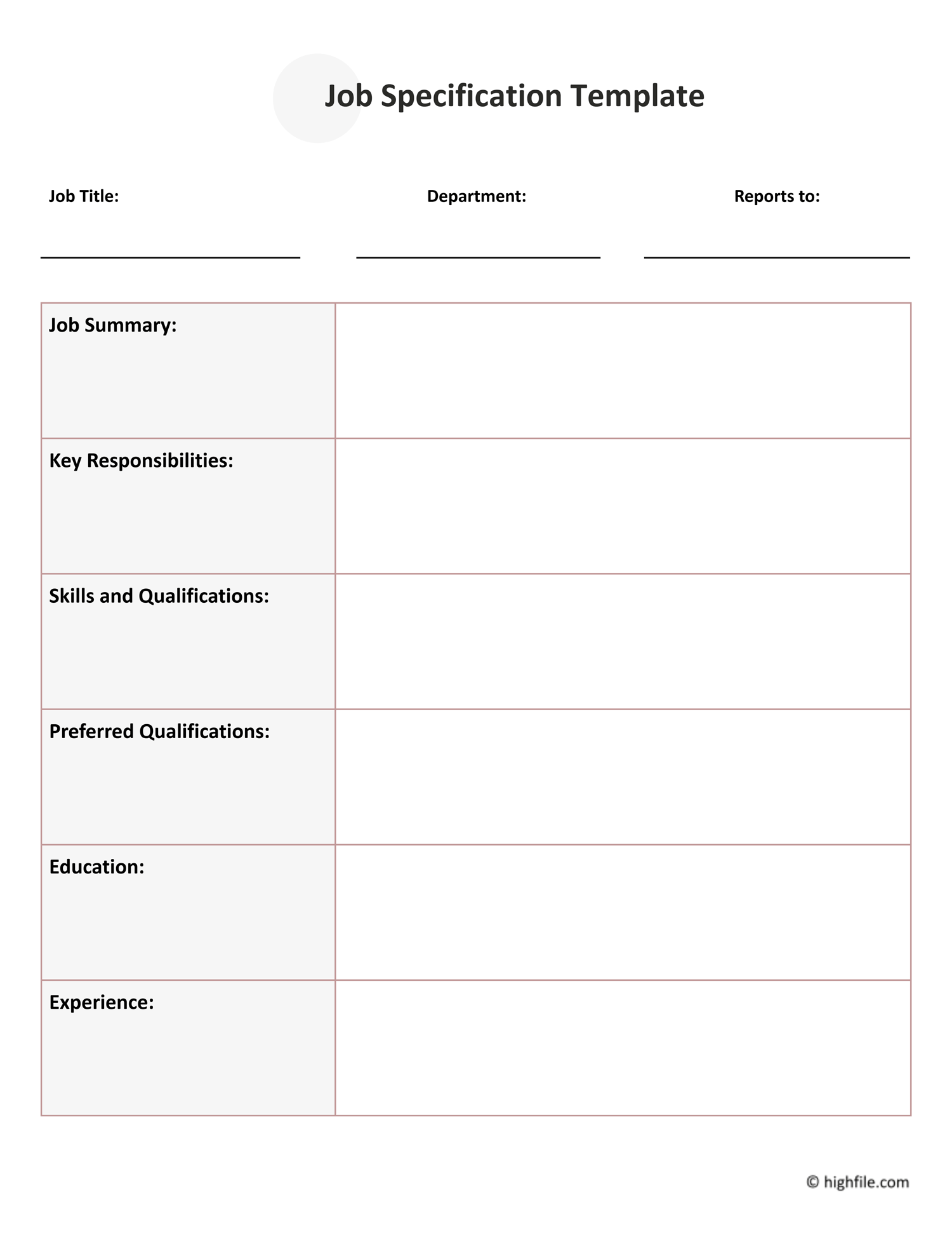 Job Specification Template - Word | Google Docs - Highfile Job Specification Template - Word | Google Docs - Highfile