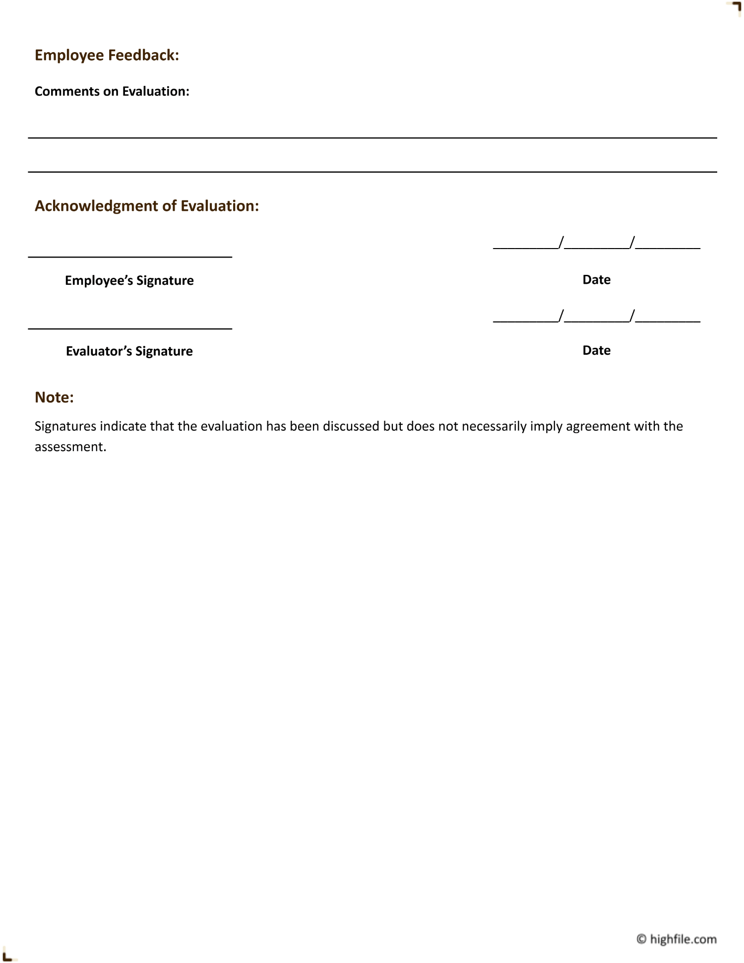 Performance Evaluation Template - Word | Google Docs - Highfile