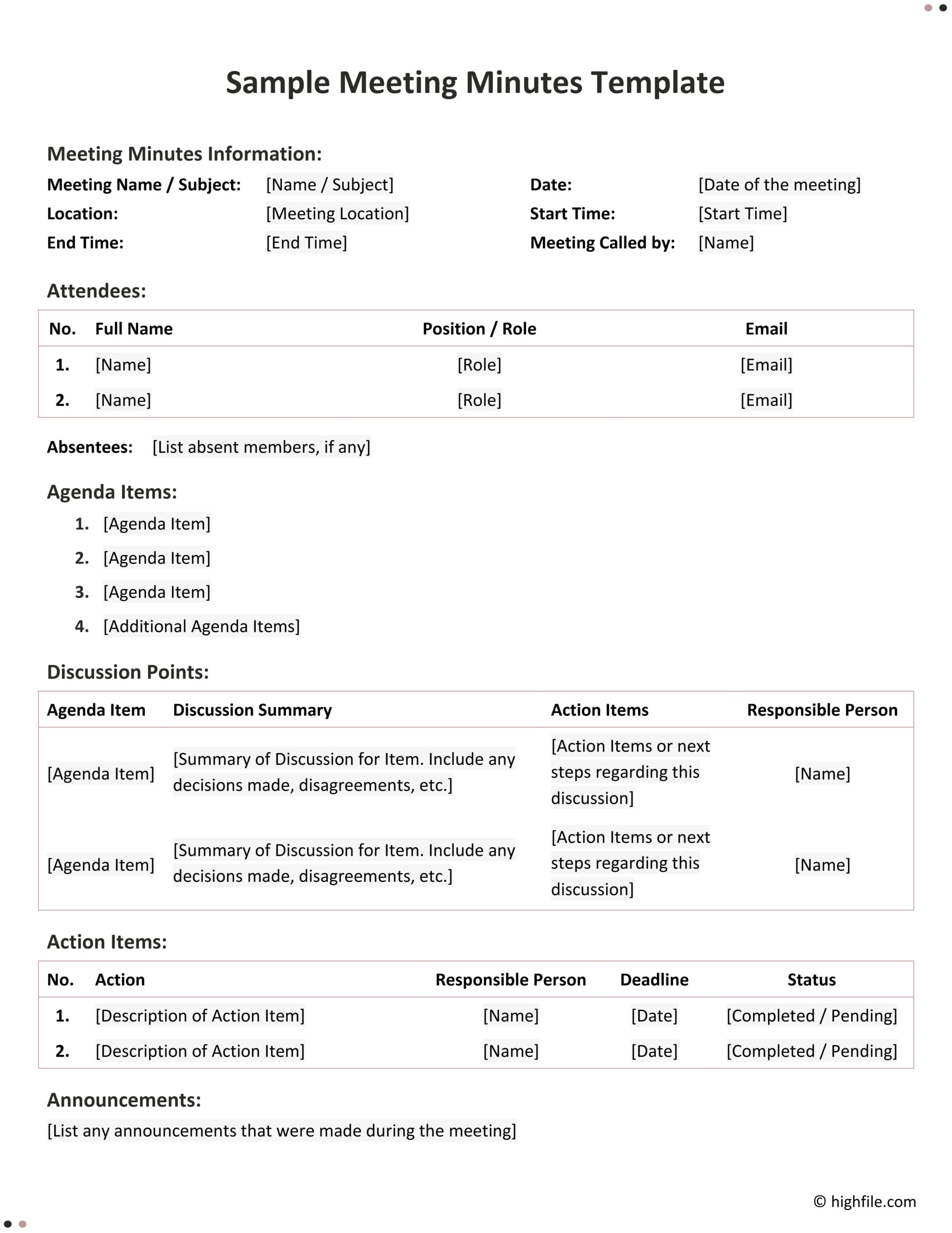Corporate Meeting Minutes Template - Word | Google Docs - Highfile Corporate Meeting Minutes Template - Word | Google Docs - Highfile
