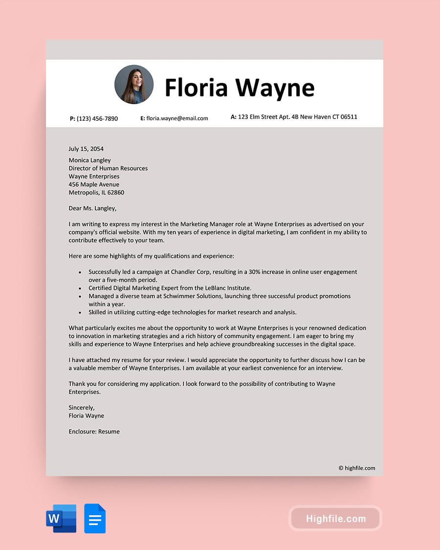 Simple Cover Letter Template - Word | Google Docs - Highfile