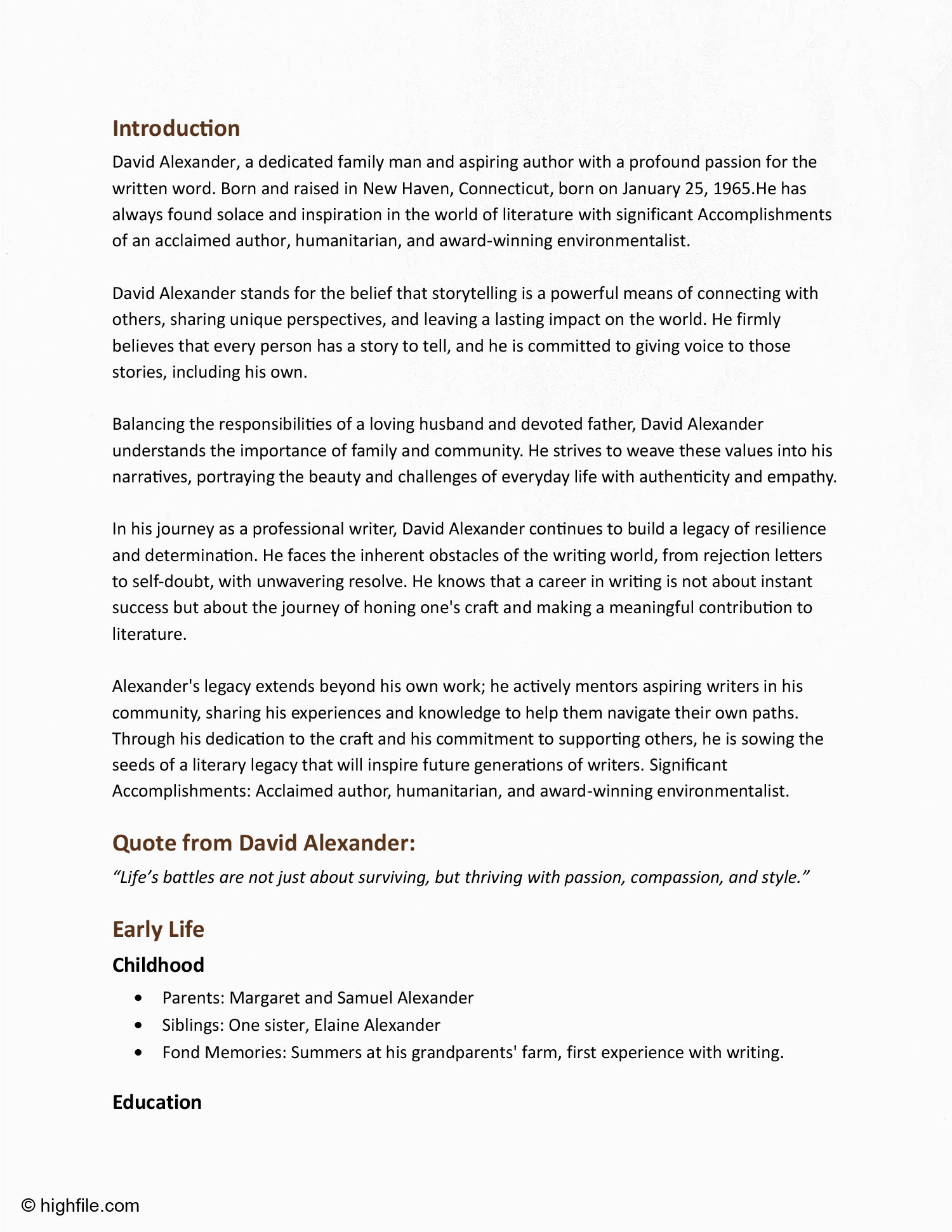 Biography Outline Template - Word | Google Docs - Highfile.com