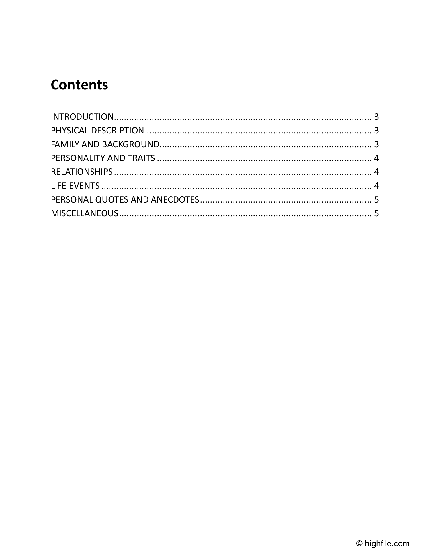 Character Biography Template - Word | Google Docs - Highfile.com