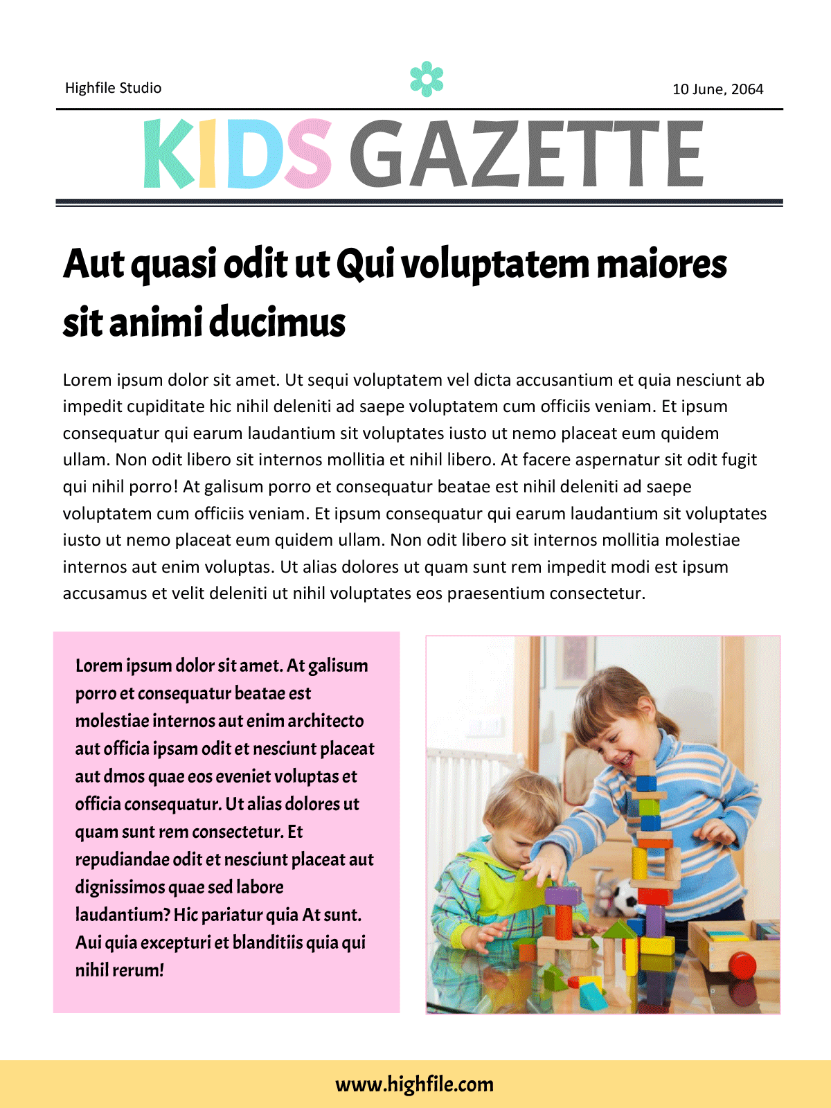 Pink and Blue Newspaper Template for Kids - Word | Google Docs - Highfile