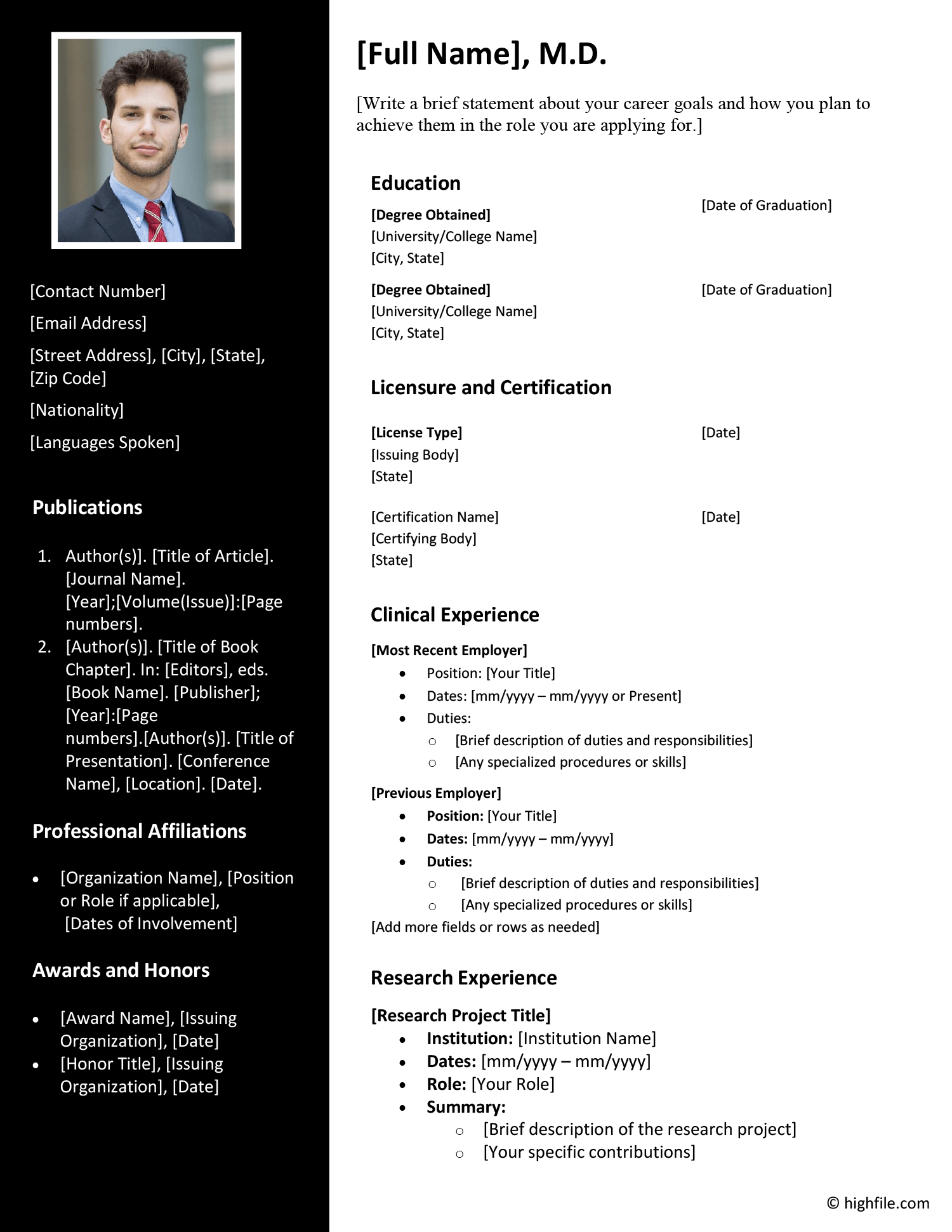 Physician CV Template - Word | Google Docs - Highfile Physician CV Template - Word | Google Docs - Highfile