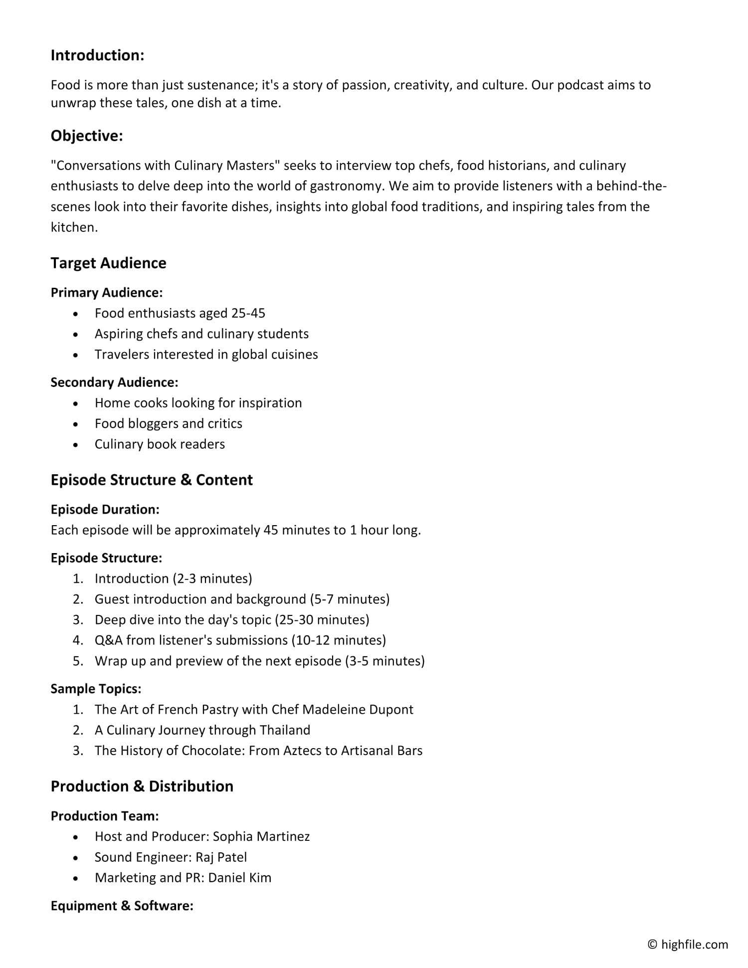 Podcast Proposal Template - Word | Google Docs - Highfile