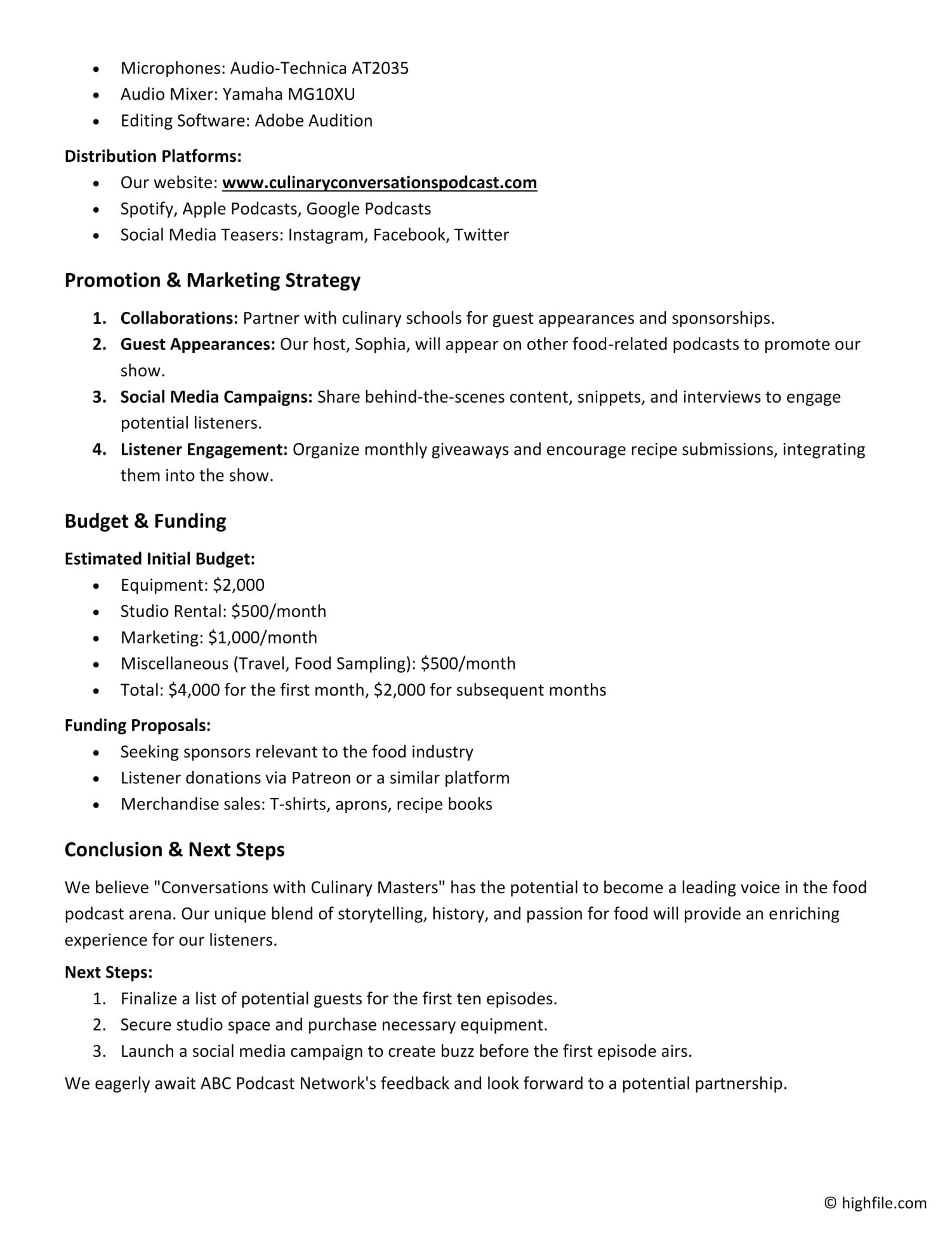 Podcast Proposal Template - Word | Google Docs - Highfile