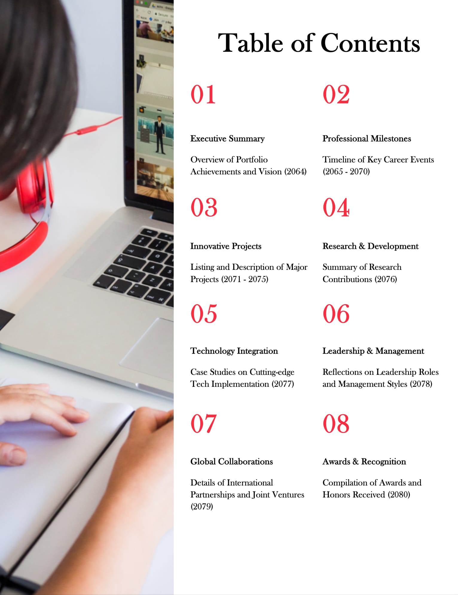 Portfolio Table of Contents Template - Word | Google Docs - Highfile