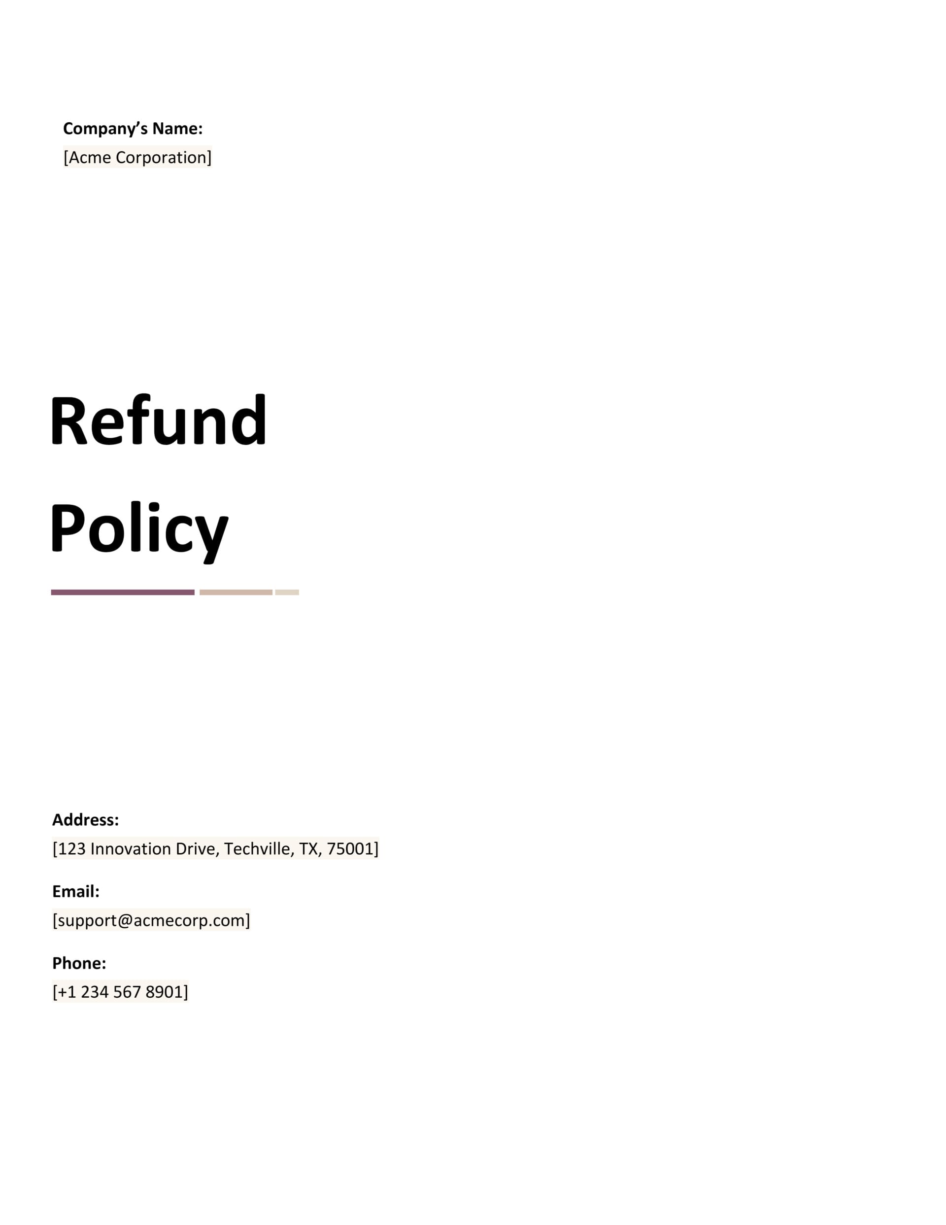 Refund Policy Template - Word | Google Docs - Highfile