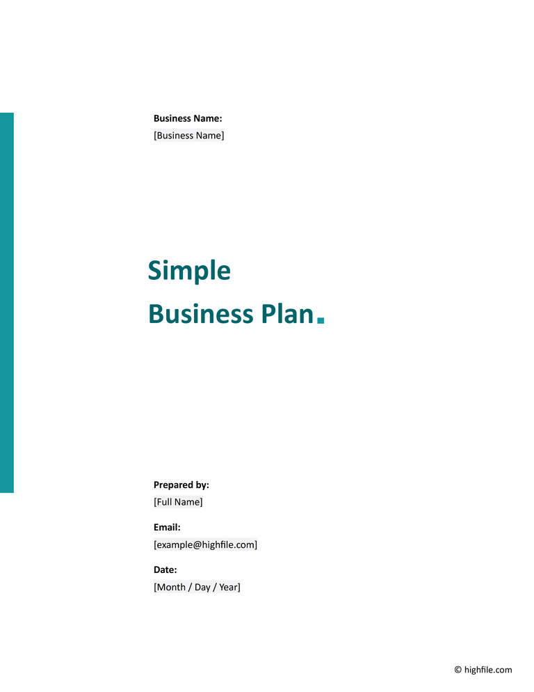 Simple Business Plan Example - Word | Google Docs - Highfile