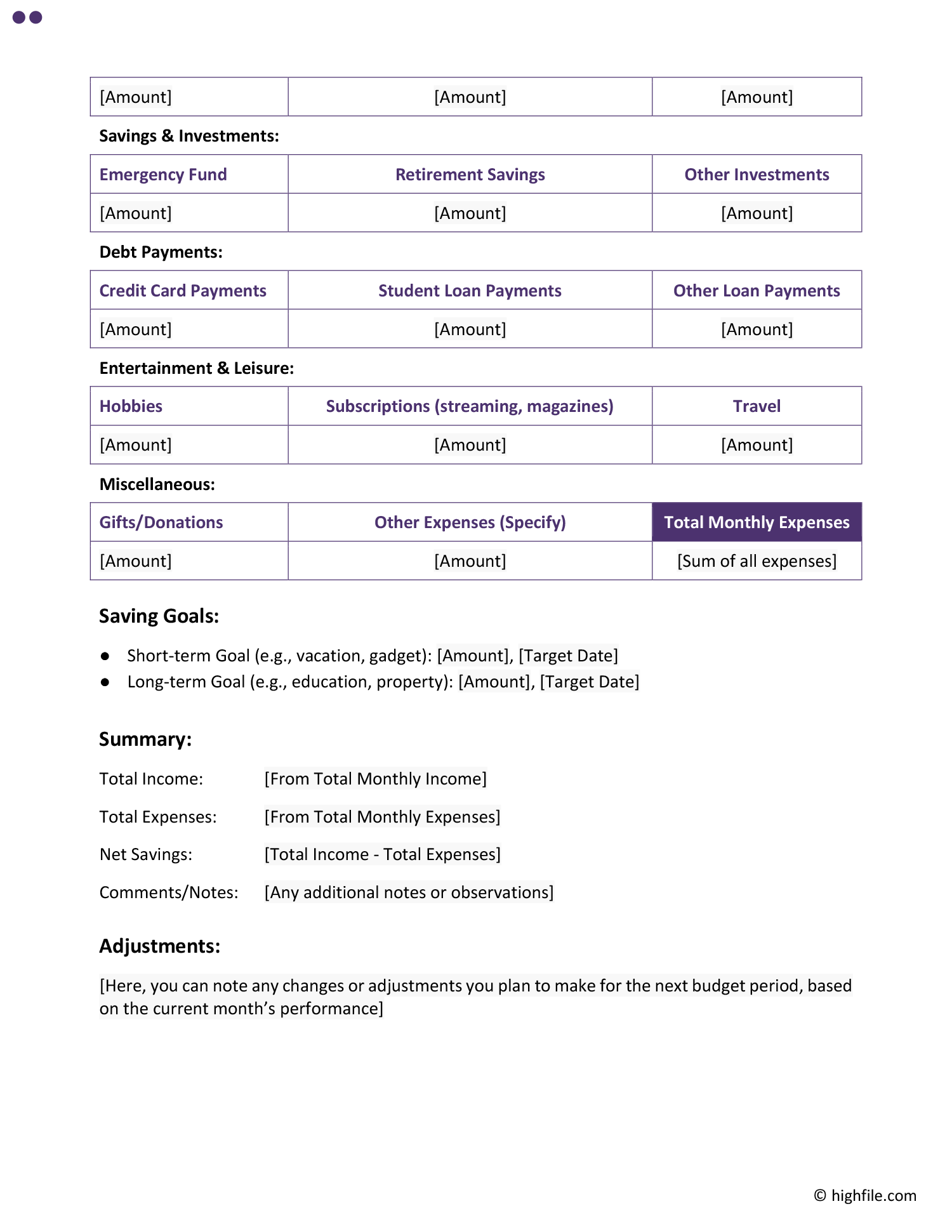 Template for Budget Planning - Word | Google Docs - Highfile