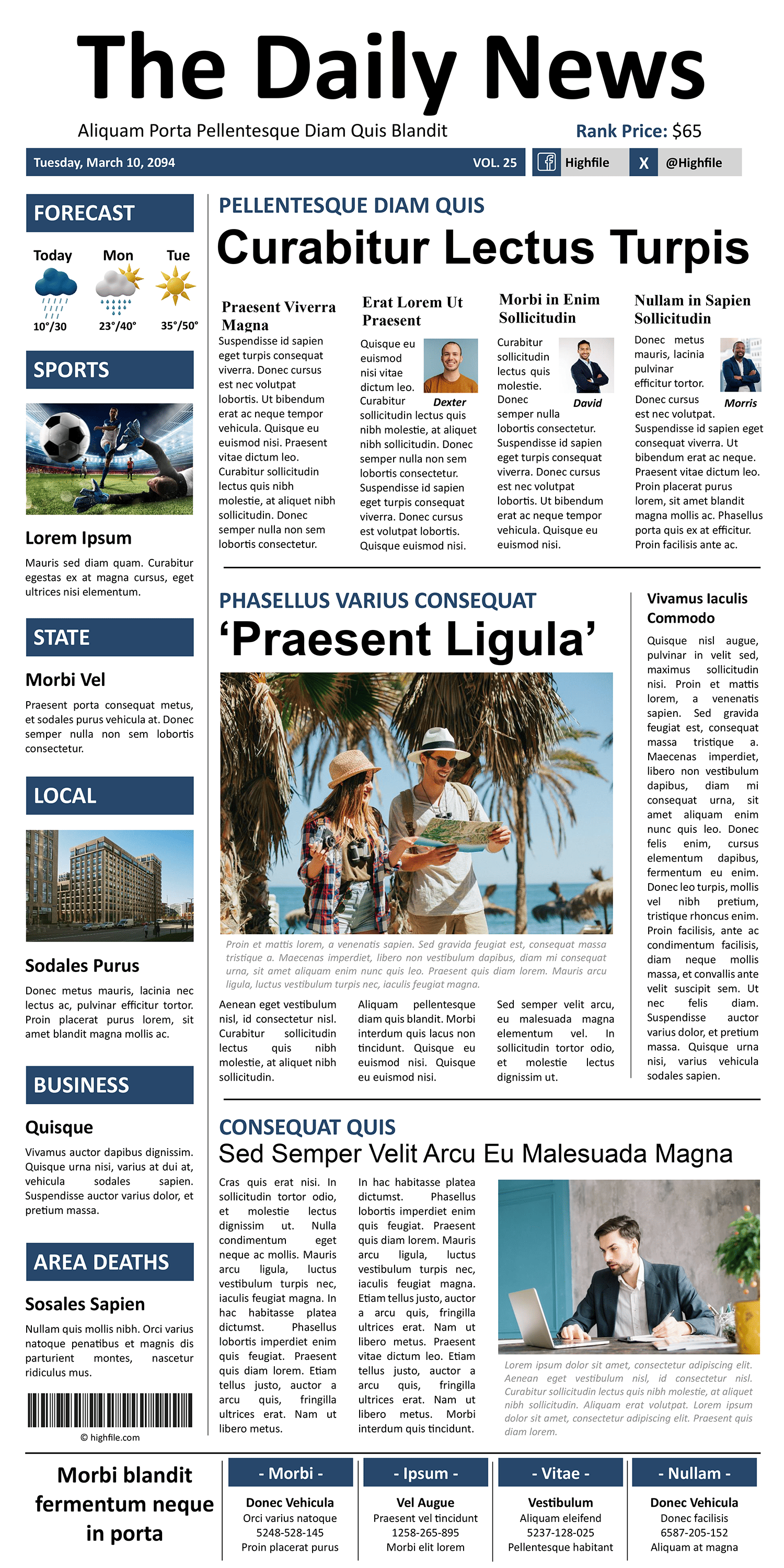 4 Columns Newspaper Front Page Template - Word | Google Docs - Highfile