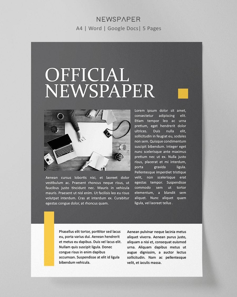 Black and Yellow Business Newspaper Template - Word | Google Docs ...