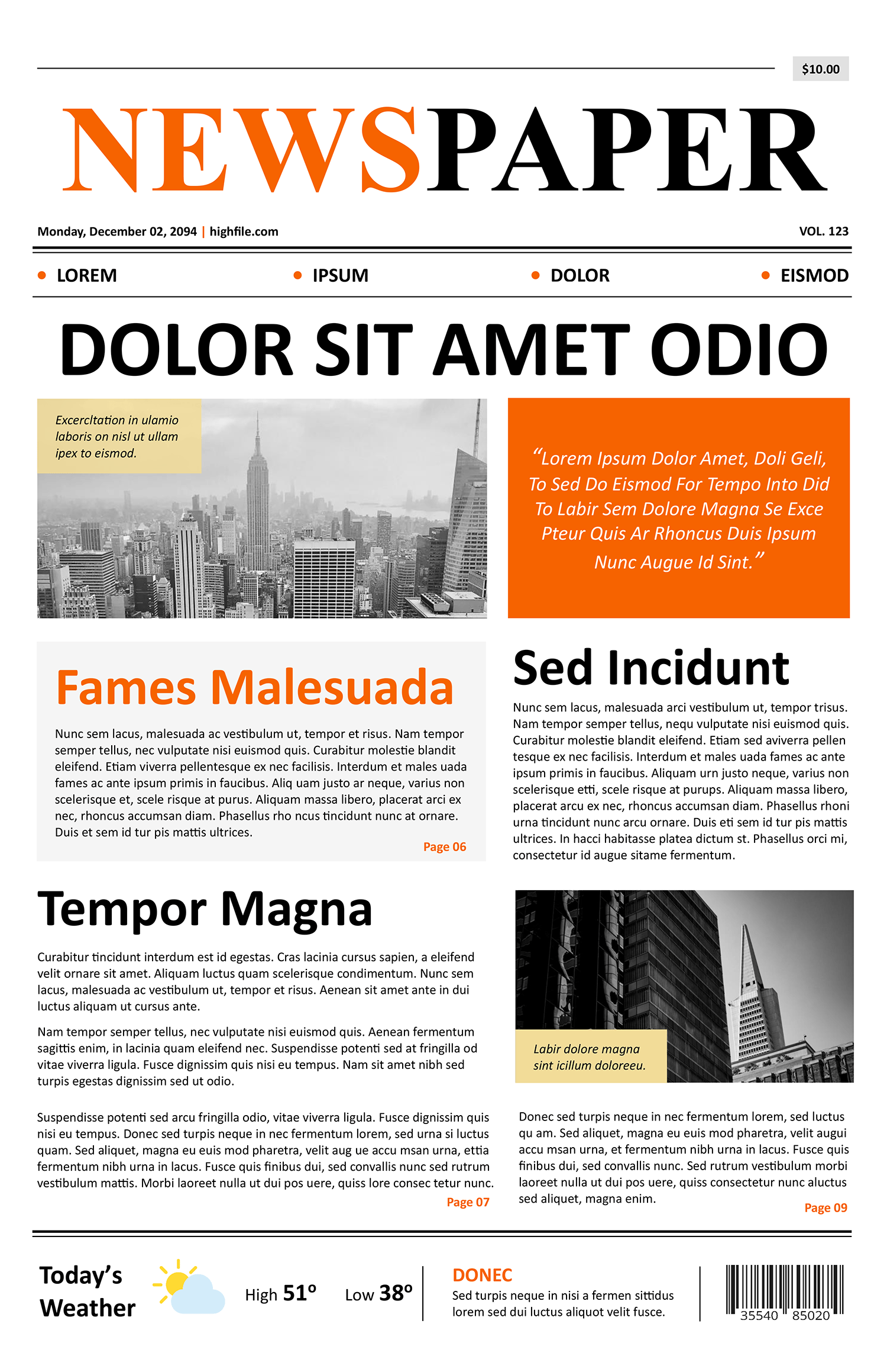 11x17 Newspaper Front Page Template - Word | Google Docs - Highfile