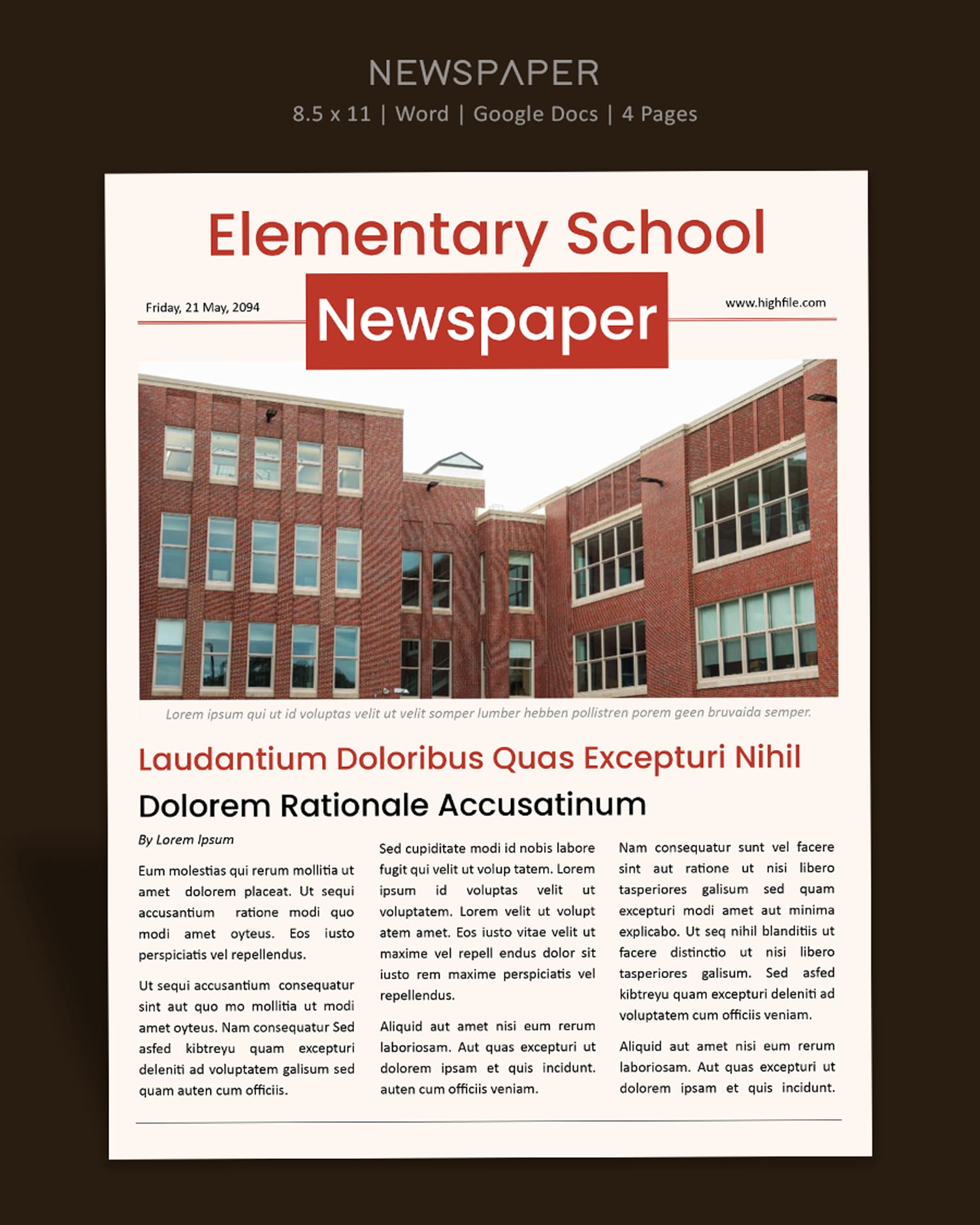 Minimal Elementary School Newspaper Template - Word | Google Docs ...