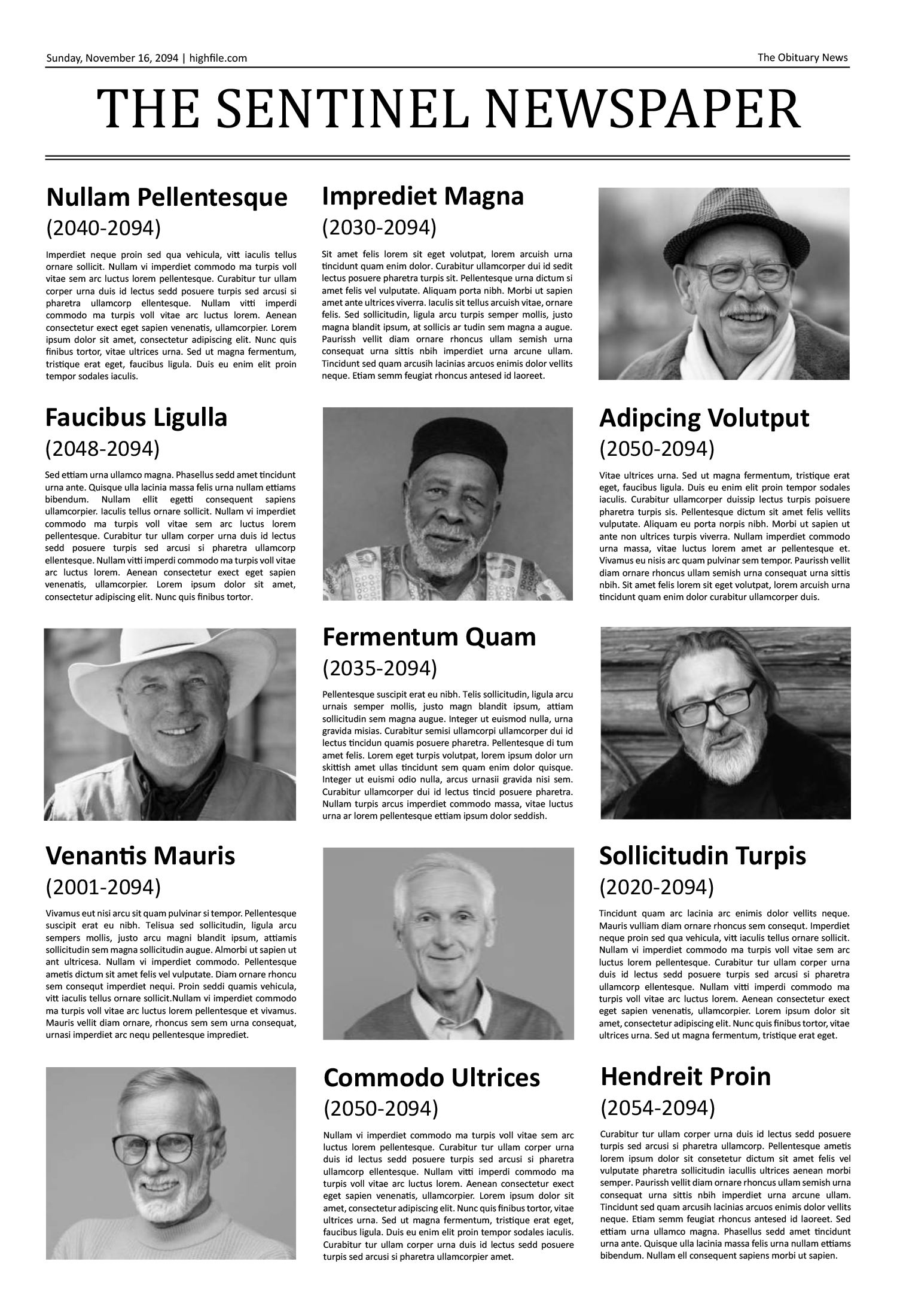 Broadsheet Newspaper Obituary Page Template - Word | Google Docs - Highfile