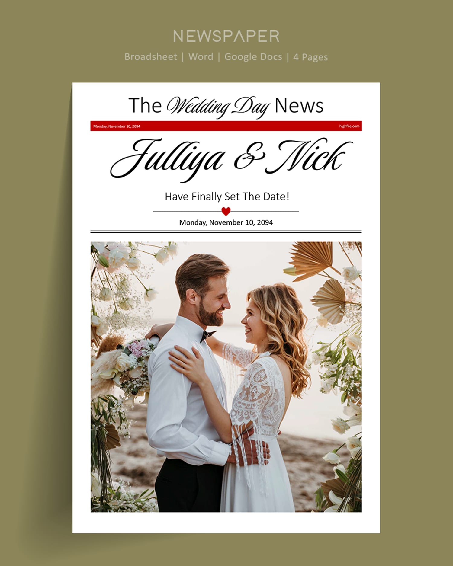15x22 in Broadsheet Wedding Newspaper Template - Word | Google Docs ...
