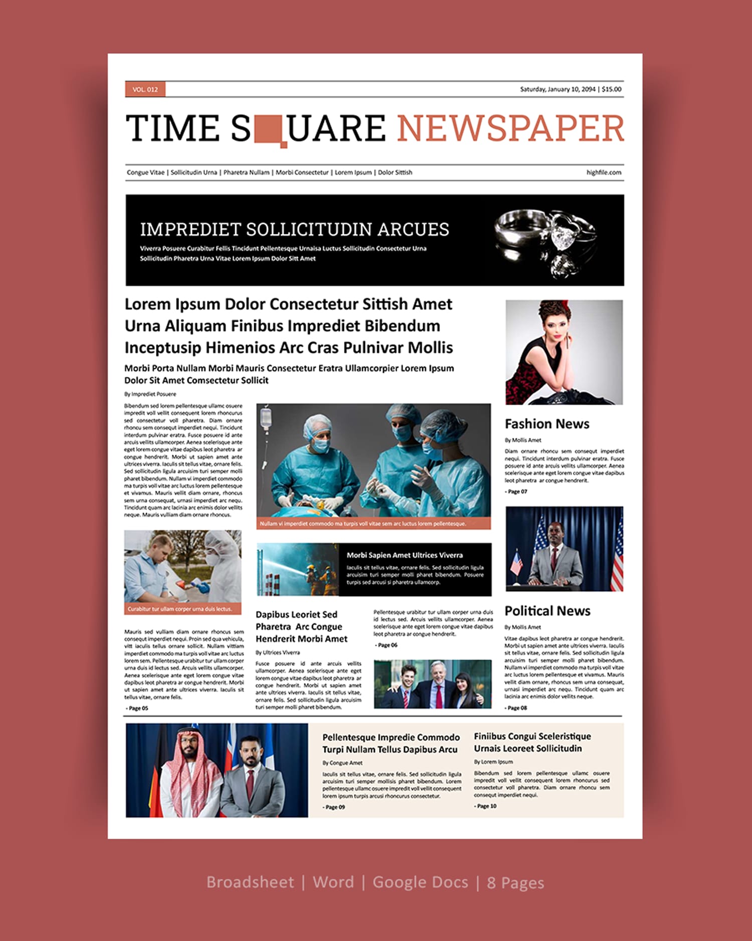 8 Page Classic Newspaper Template - Word | Google Docs - Highfile