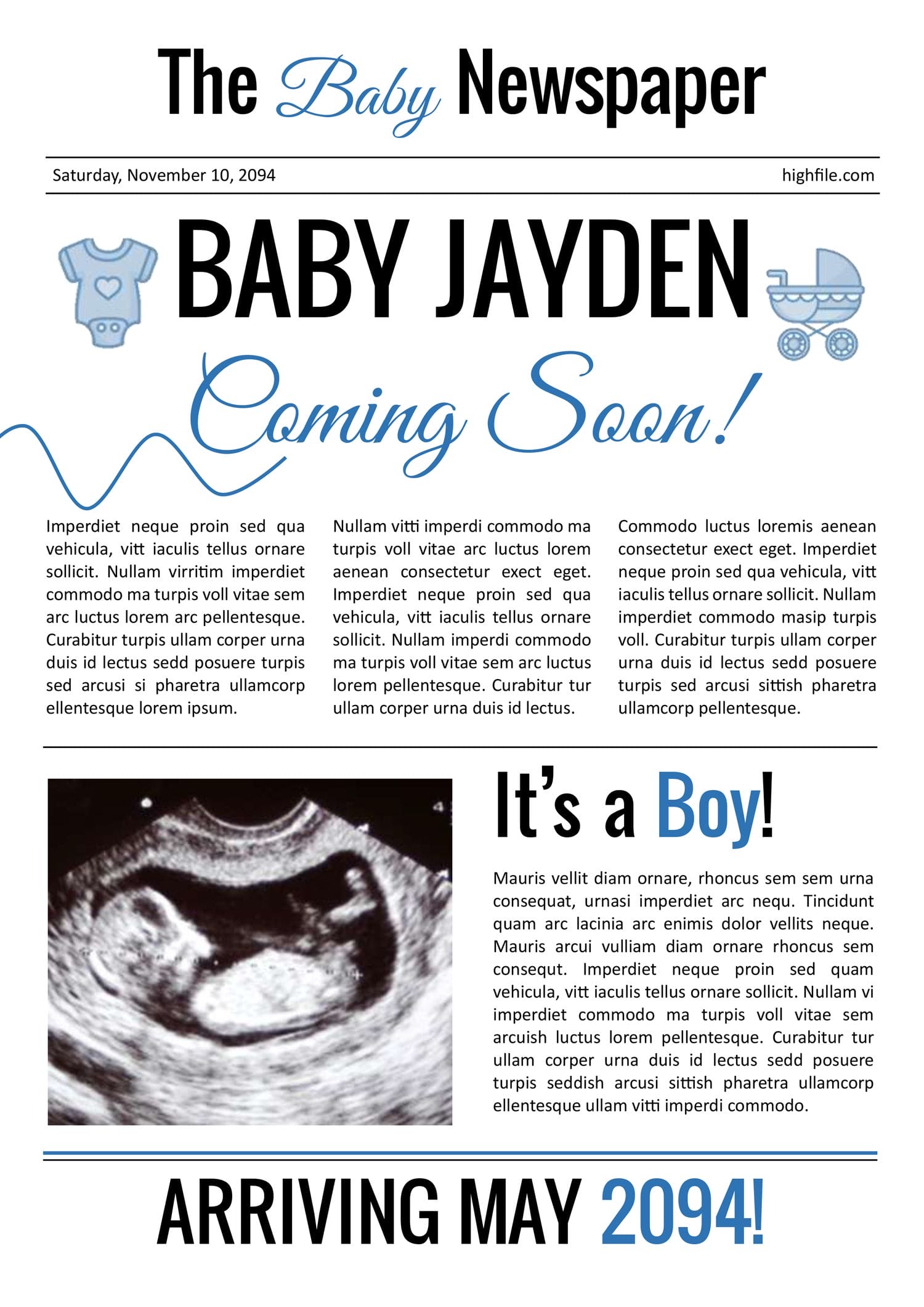 Minimal Pregnancy Announcement Newspaper Template - Word | Google Docs ...