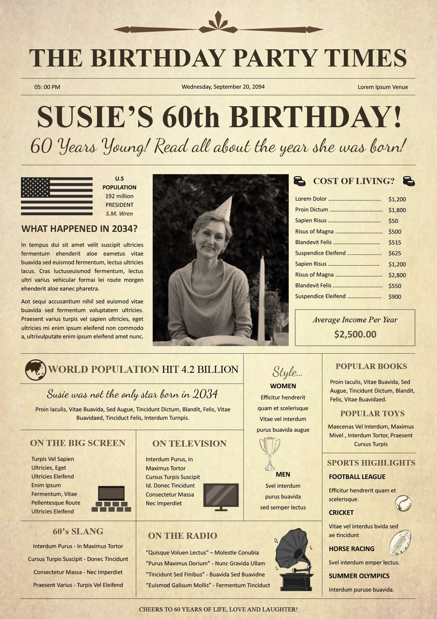 60th Birthday Newspaper Template - Word | Google Docs - Highfile