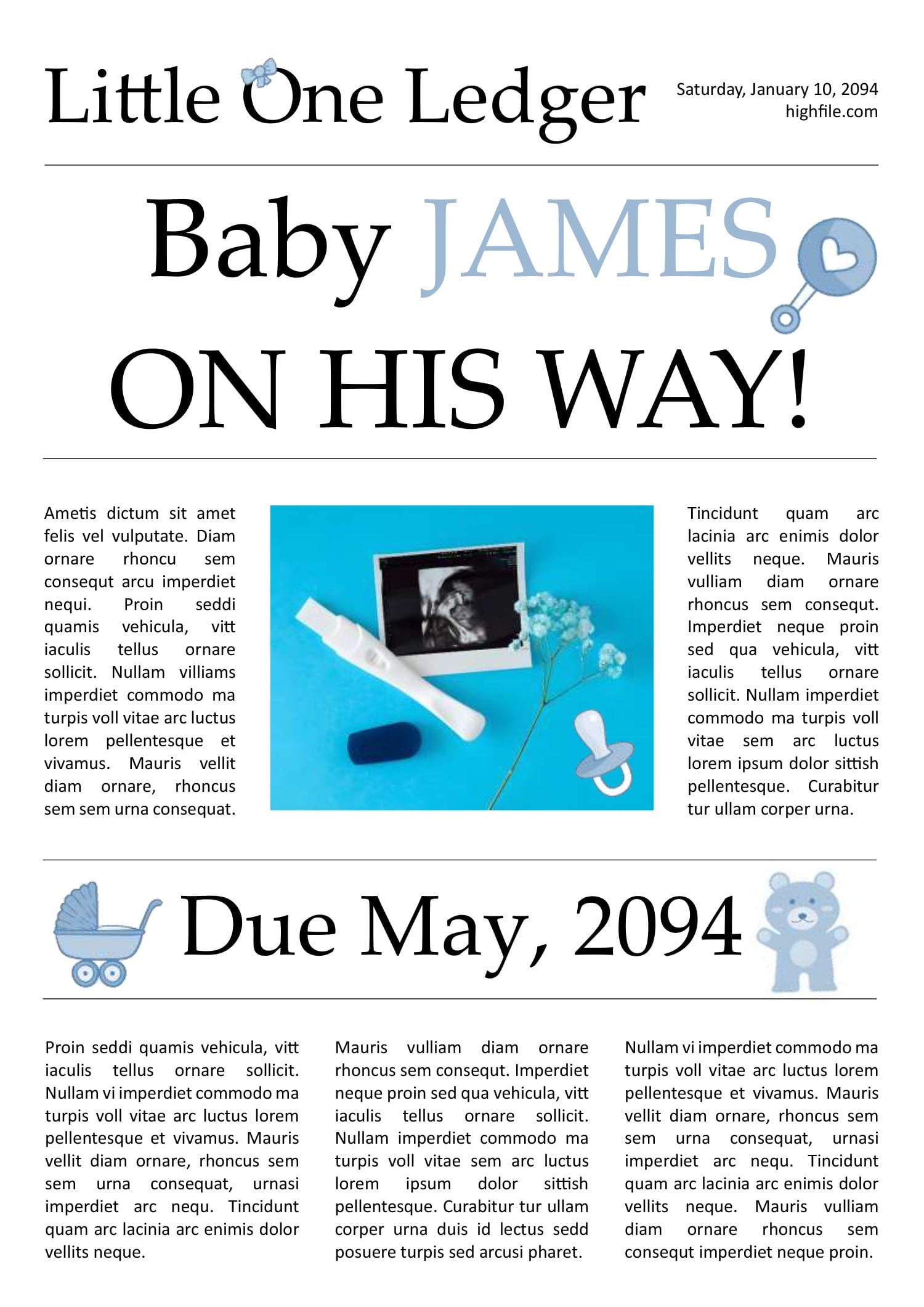 Minimal Baby Announcement Newspaper Template - Word | Google Docs ...