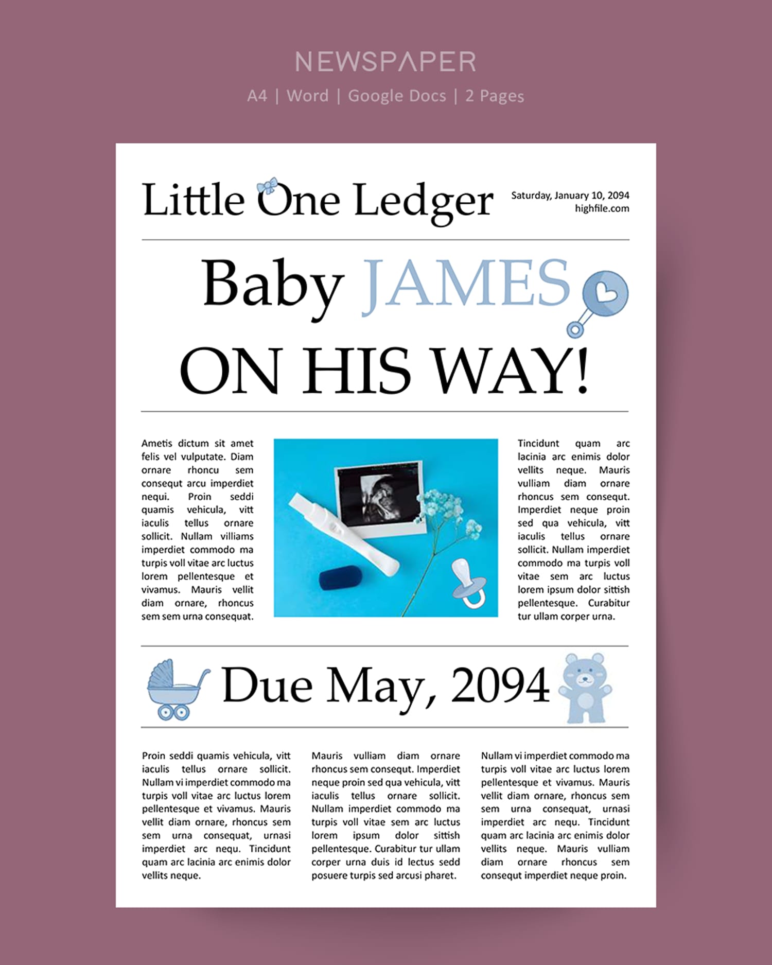 Minimal Baby Announcement Newspaper Template - Word | Google Docs ...