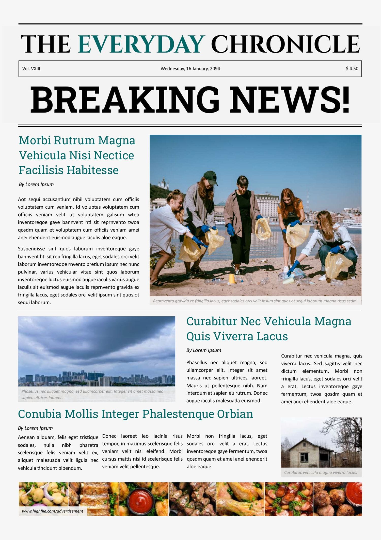 One Page A3 Newspaper Template - Word | Google Docs - Highfile