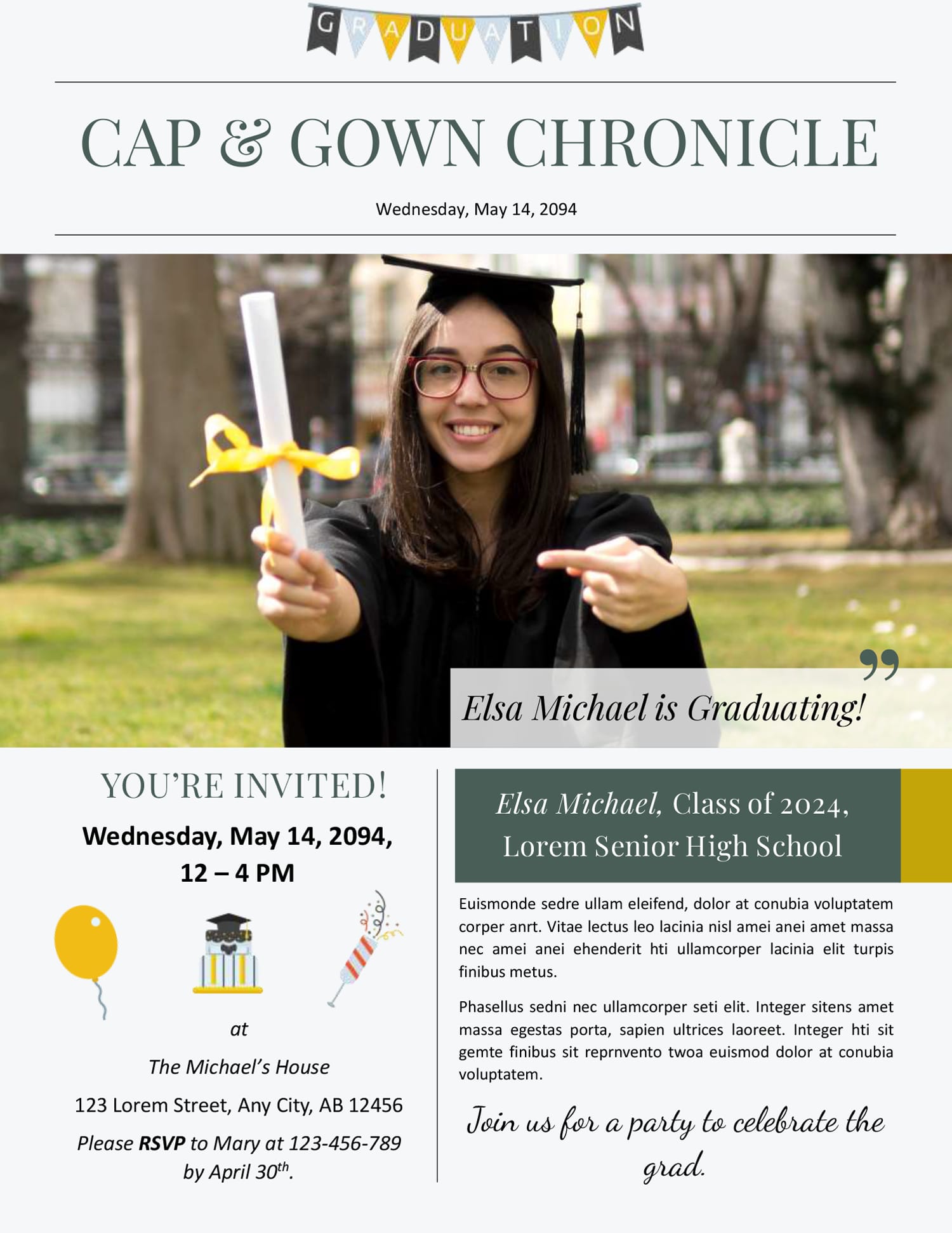 US Letter Graduation Announcement Newspaper Template - Word | Google ...