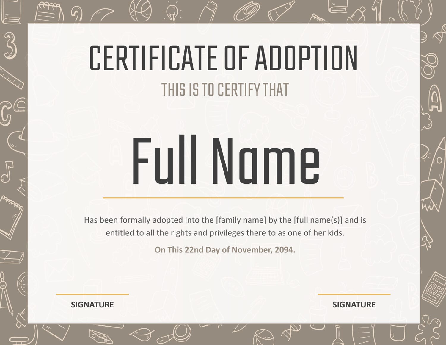 Free Editable Adoption Certificate Templates - Highfile